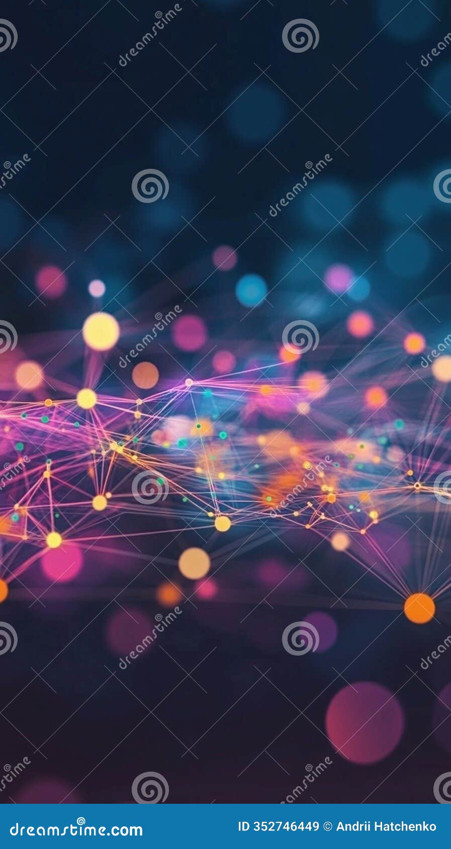 Interconnected Digital Nodes, Central Node Brightest, Blue Gradient ...