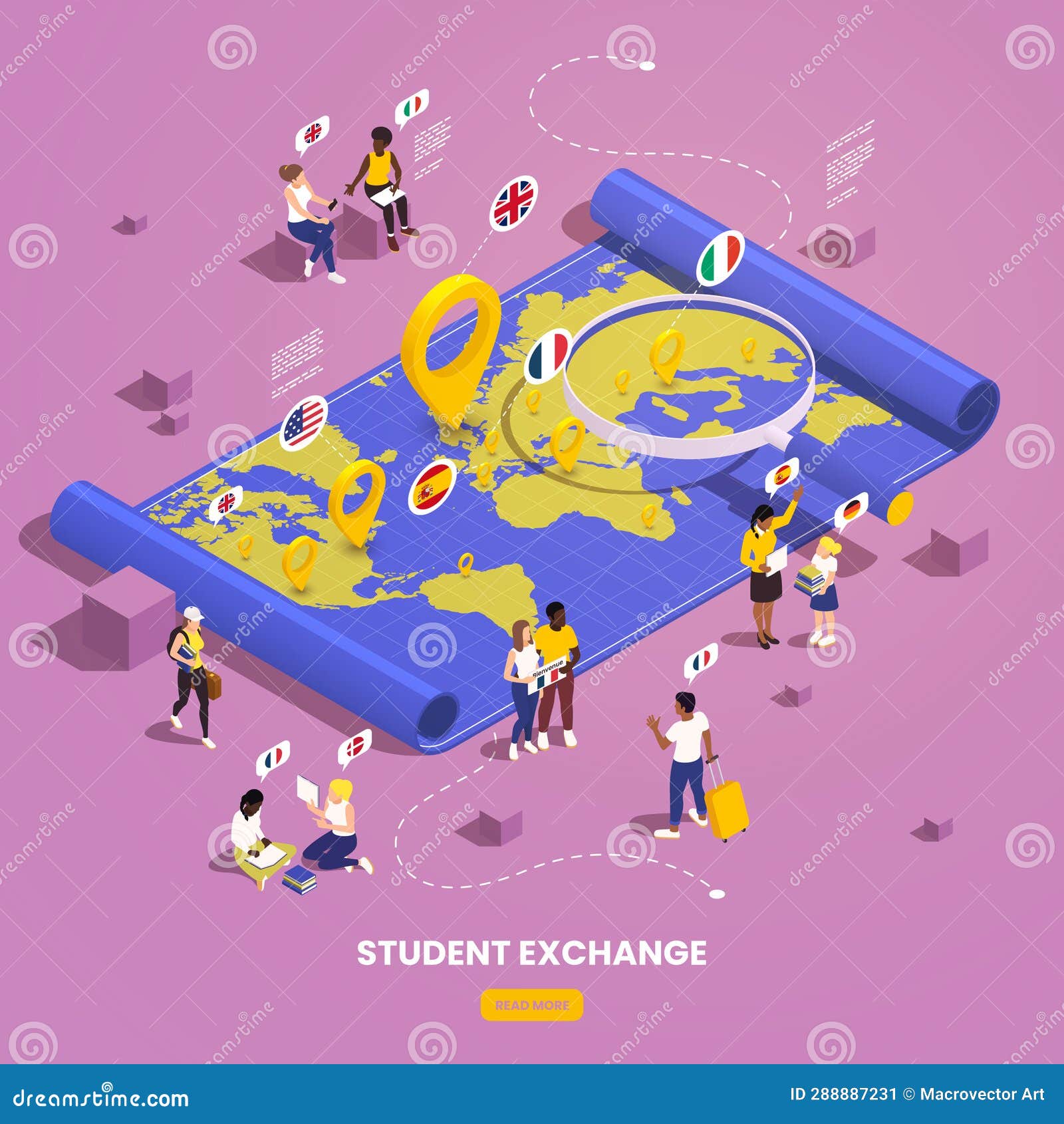 Global Students Exchange Composition Stock Illustration - Illustration ...
