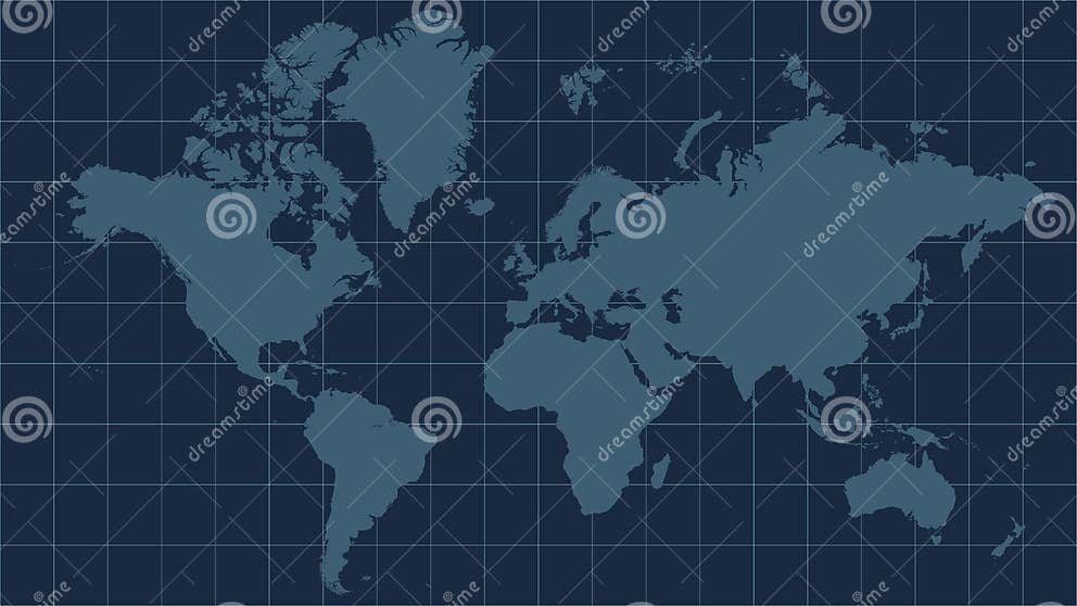 Flat World Map with Grid Lines Vector Illustration Background Stock ...