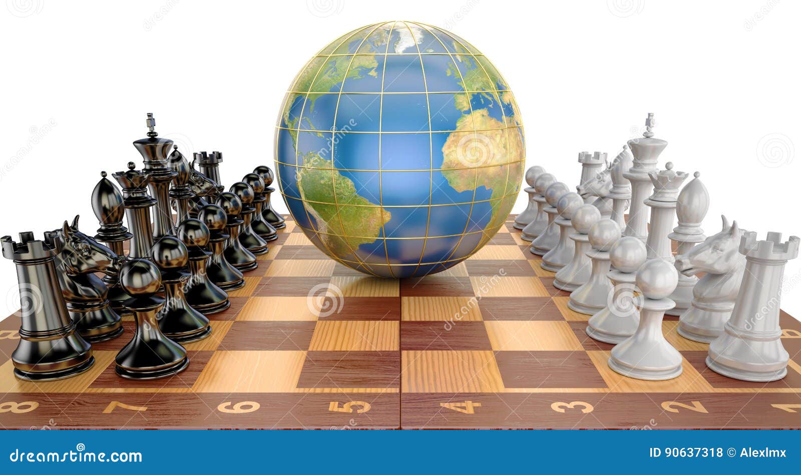 Global Tactical and Strategy Concept, World Globe with Chess Pie Stock ...