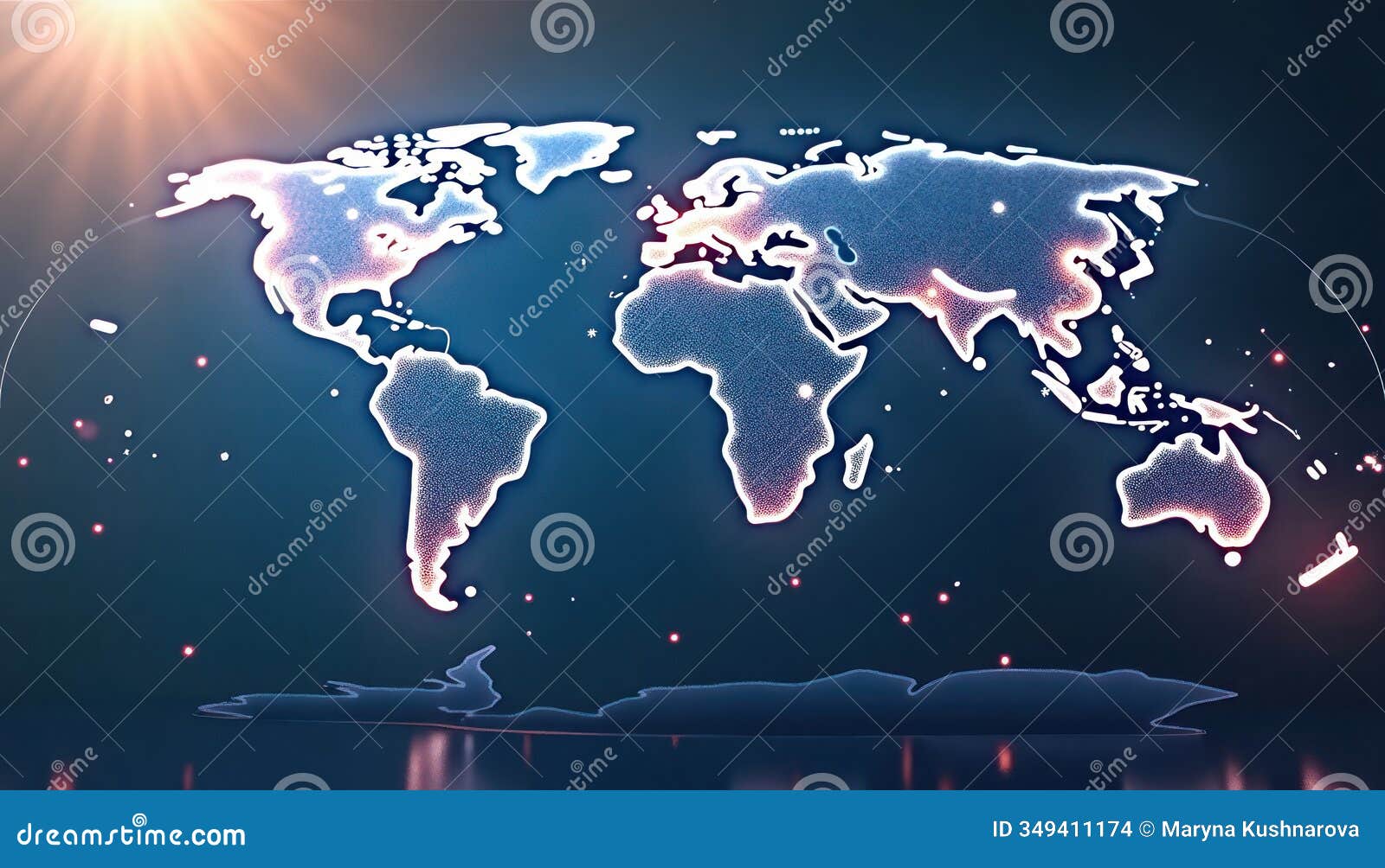 Global Tech Connectivity Illustrated. World Map Shows Glowing Lines ...