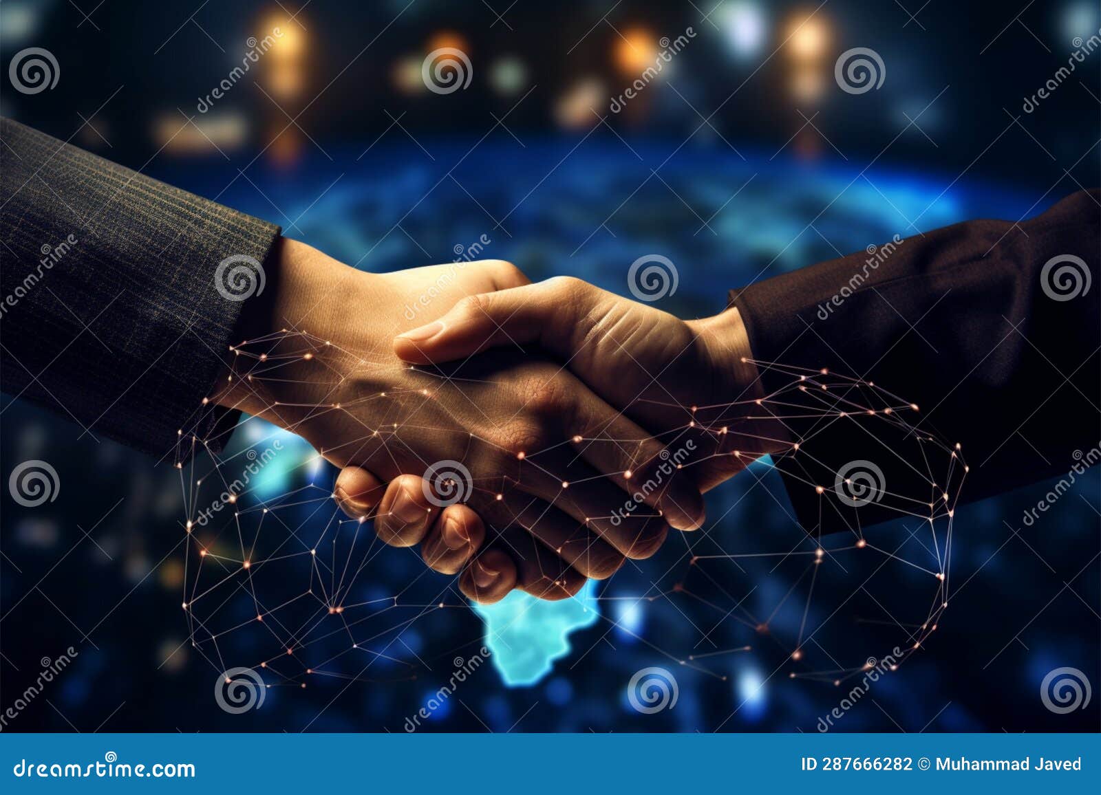 Global Tech Interface, Businessmans Handshake Signifies Digital ...