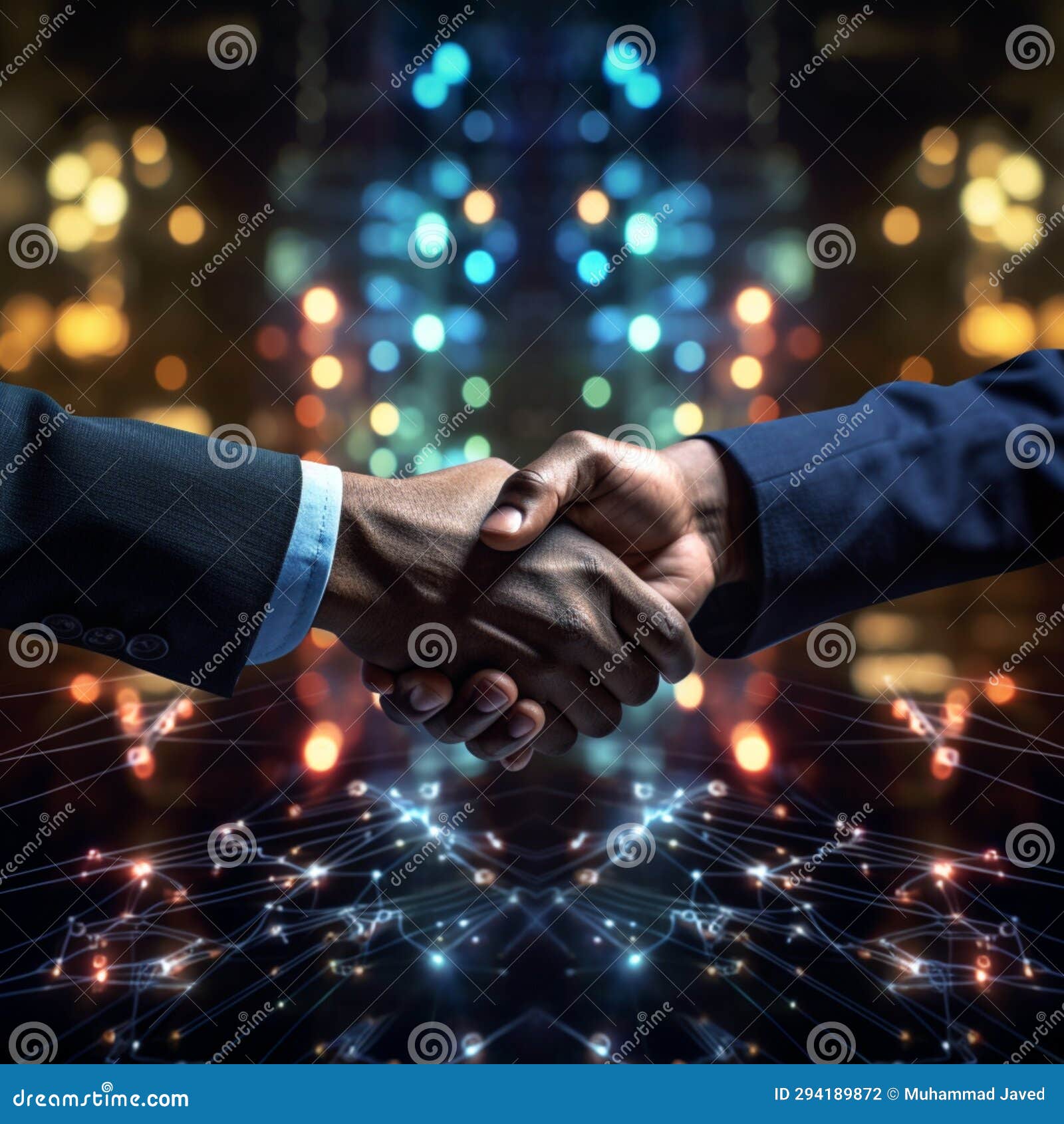 Global Tech Interface, Businessmans Handshake Signifies Digital ...