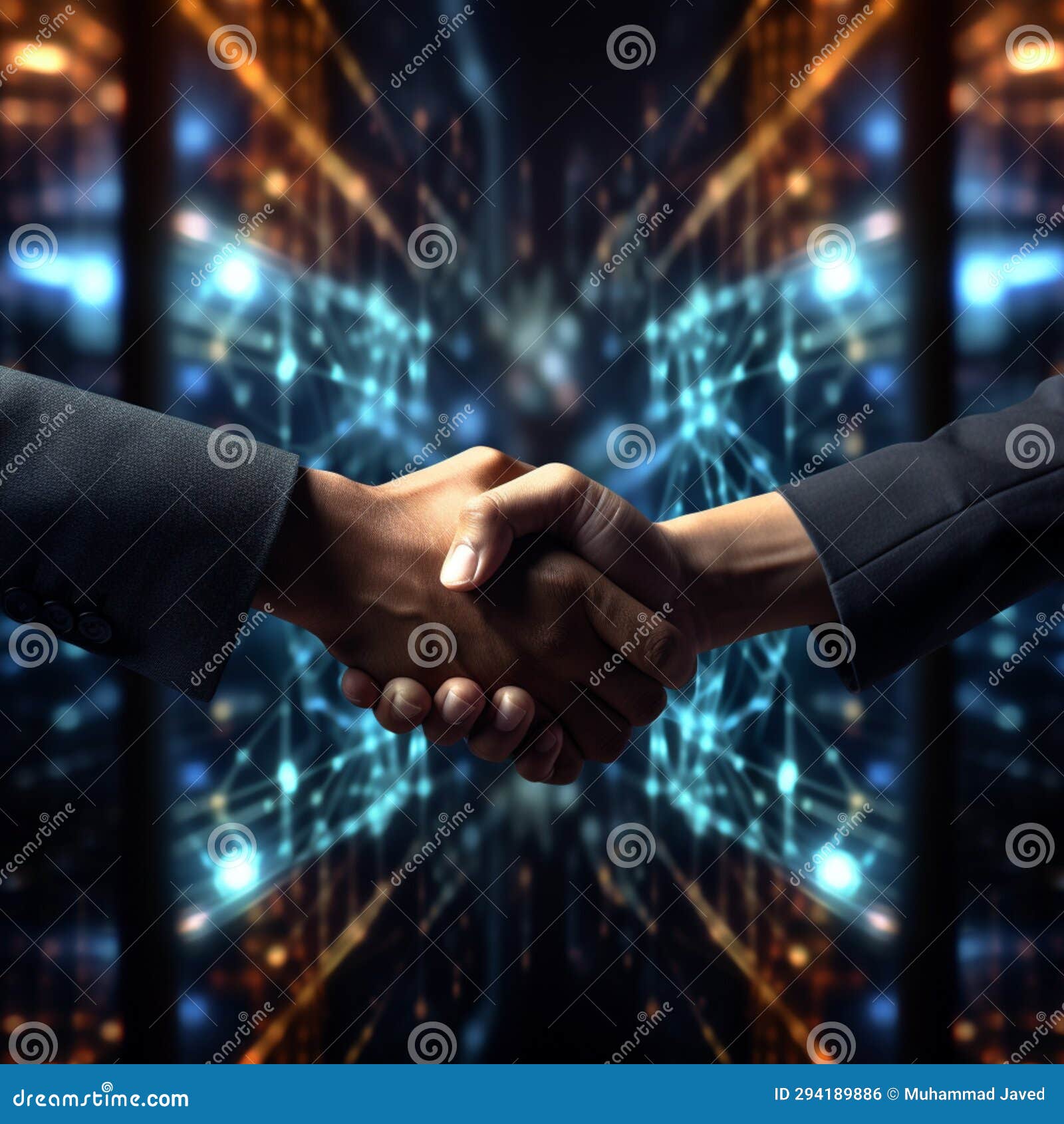 Global Tech Interface, Businessmans Handshake Signifies Digital ...