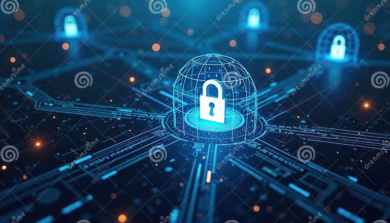 Global Tech Security Concept Illustration. Secure Data Flow Visualized ...