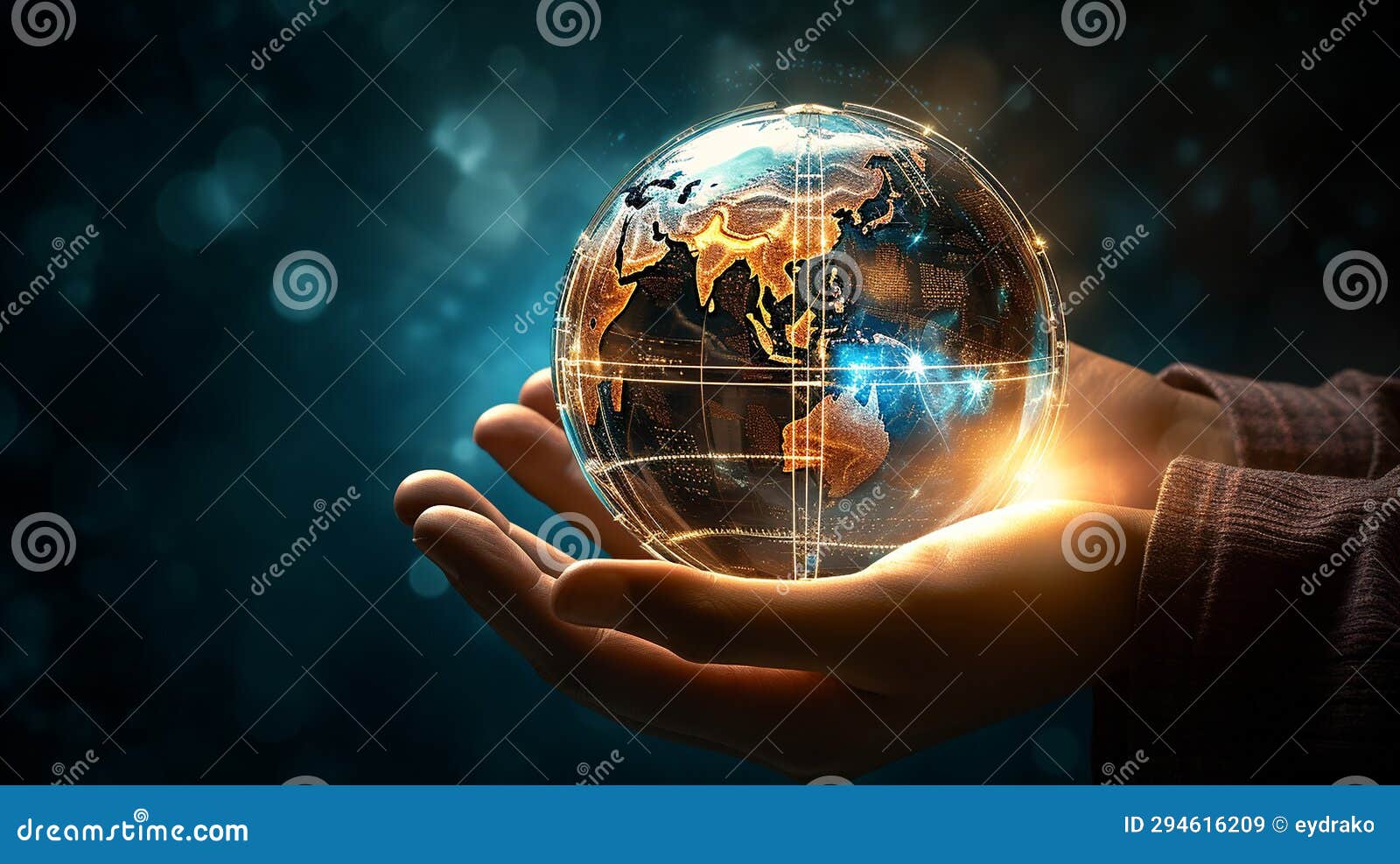 Global Technology in Hand: Holding the Planet Earth Sphere. Generative ...