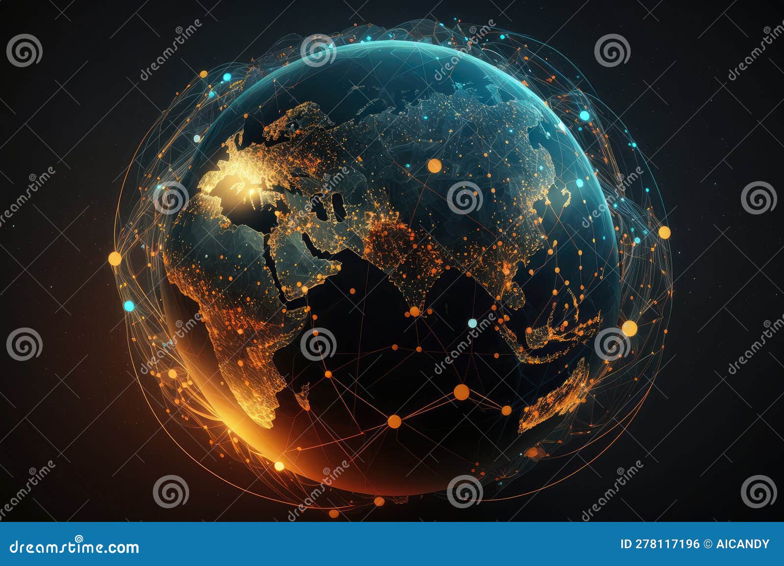 Global Technology Network Digital Globe with Nodes and Glowing Lines ...