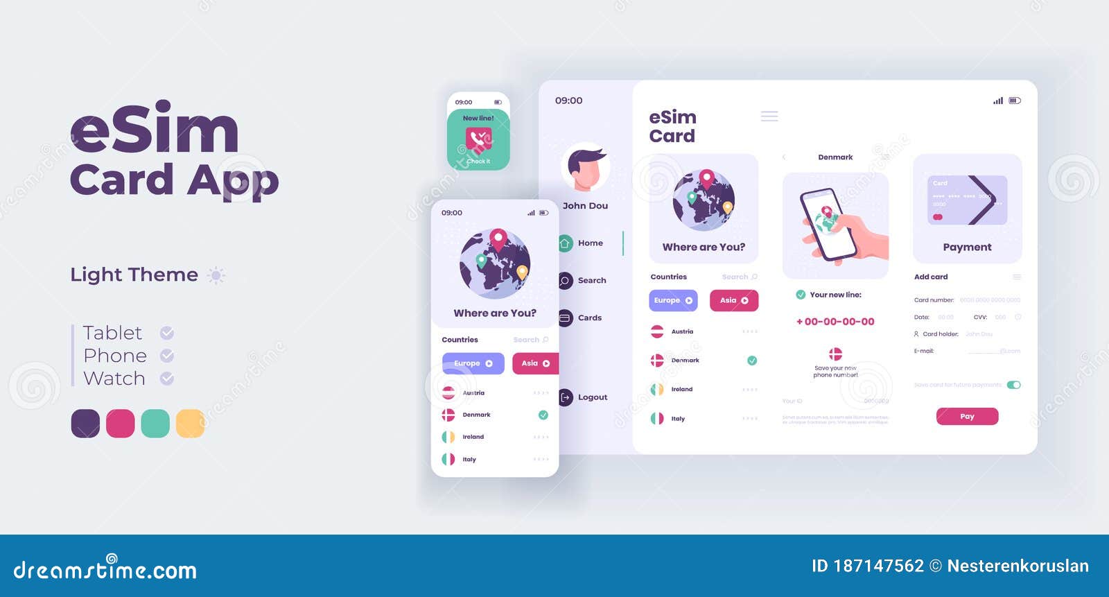 Global Telecommunication App Screen Vector Adaptive Design Template ...