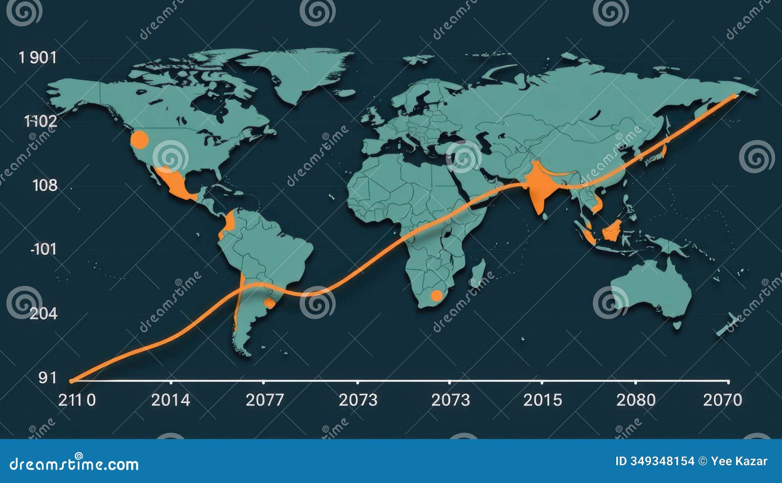 Global Temperature Rise Projection Timeline Map Stock Illustration ...