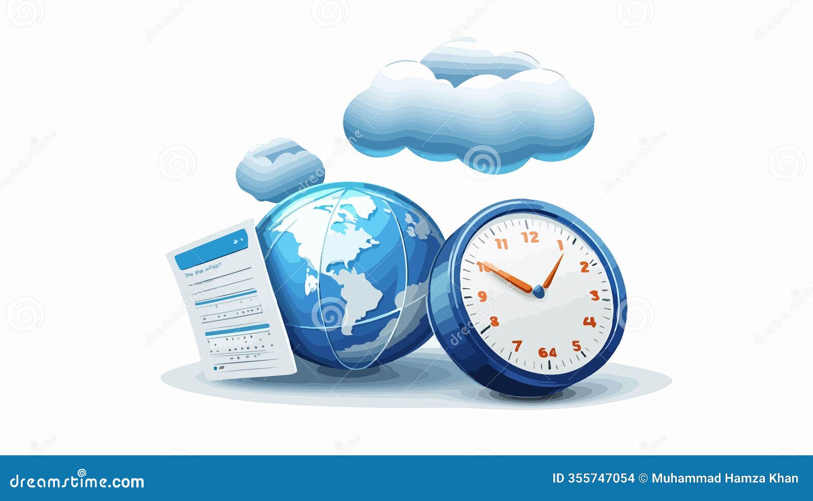 Global Time Management Concept with Calendar, Clock, Cloud and Globe ...