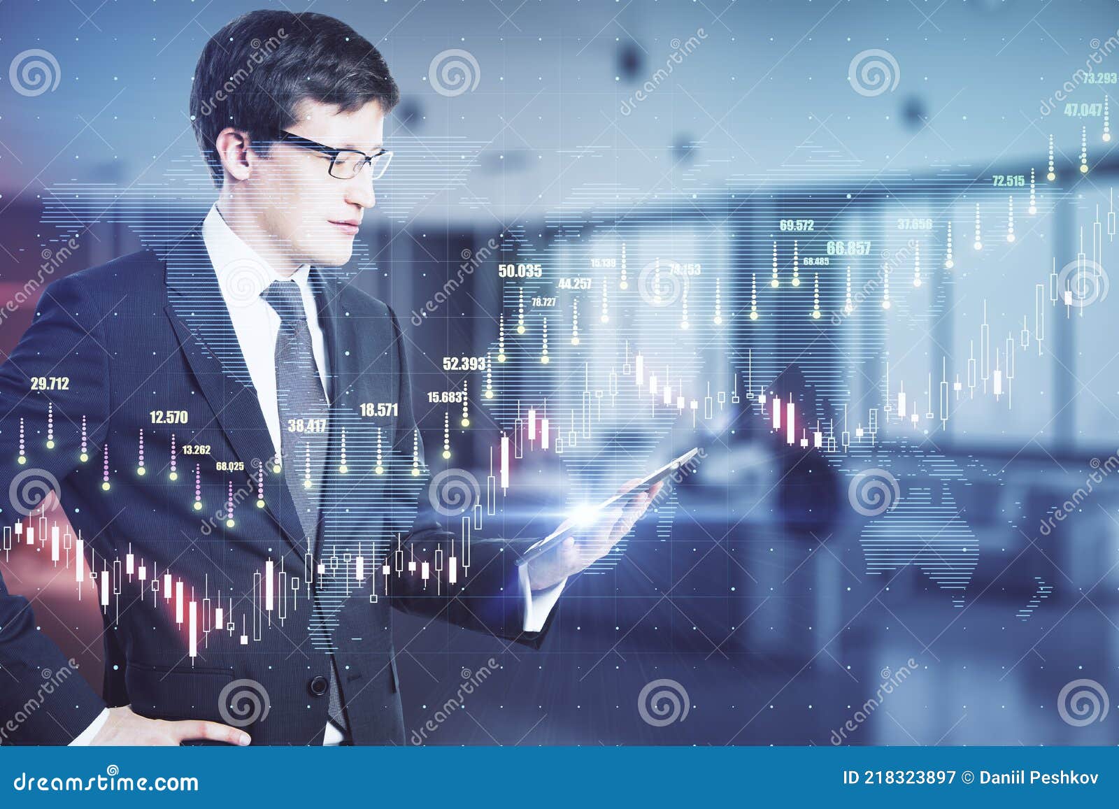 Global Trading Cocnept with Trader Looking at Digital Tablet Screen and ...