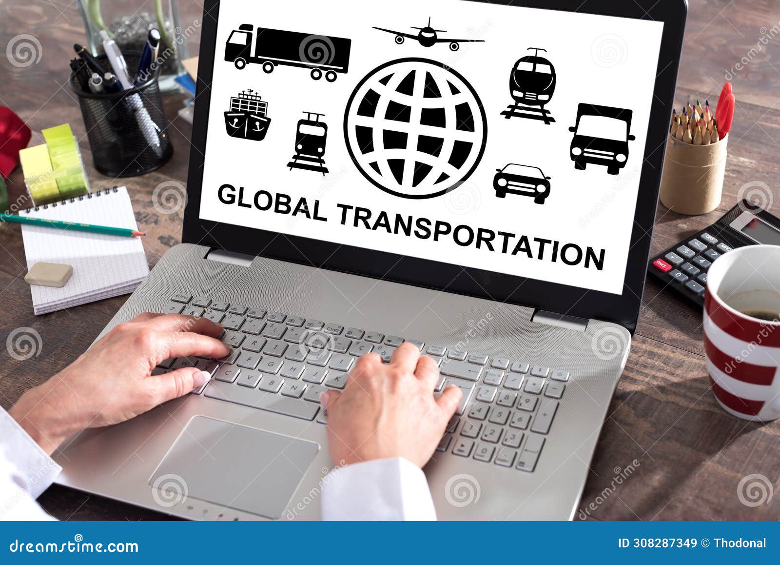 Global Transportation Concept on a Laptop Screen Stock Image - Image of ...
