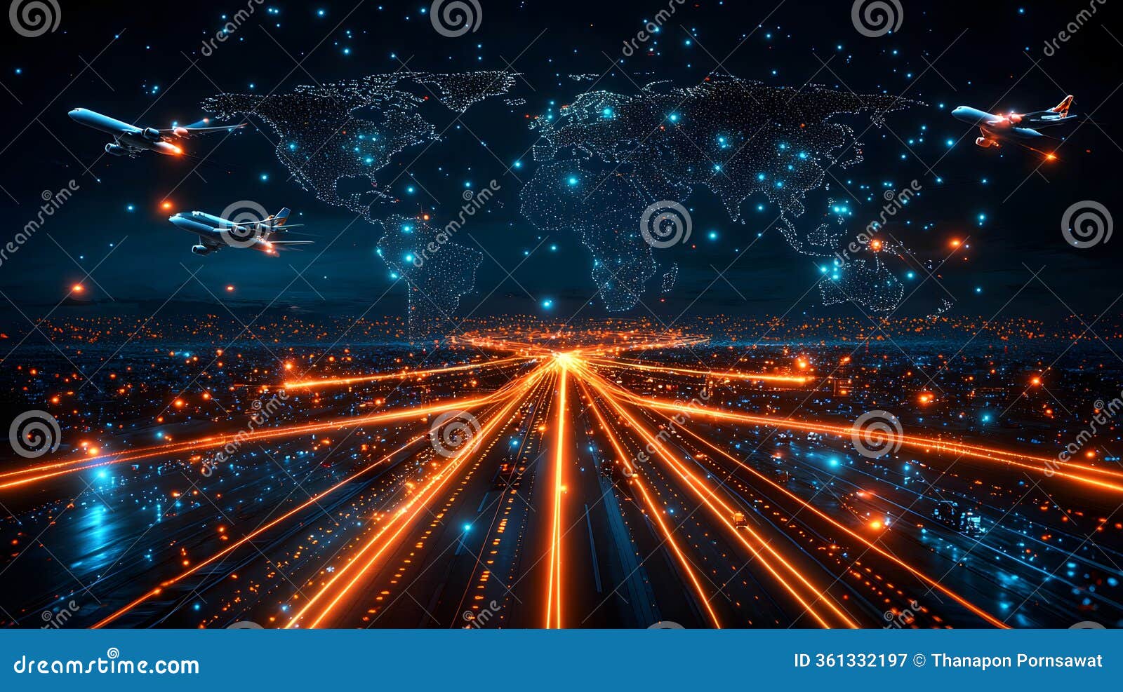 Global Transportation Network Air Freight and Highway Systems at Night ...