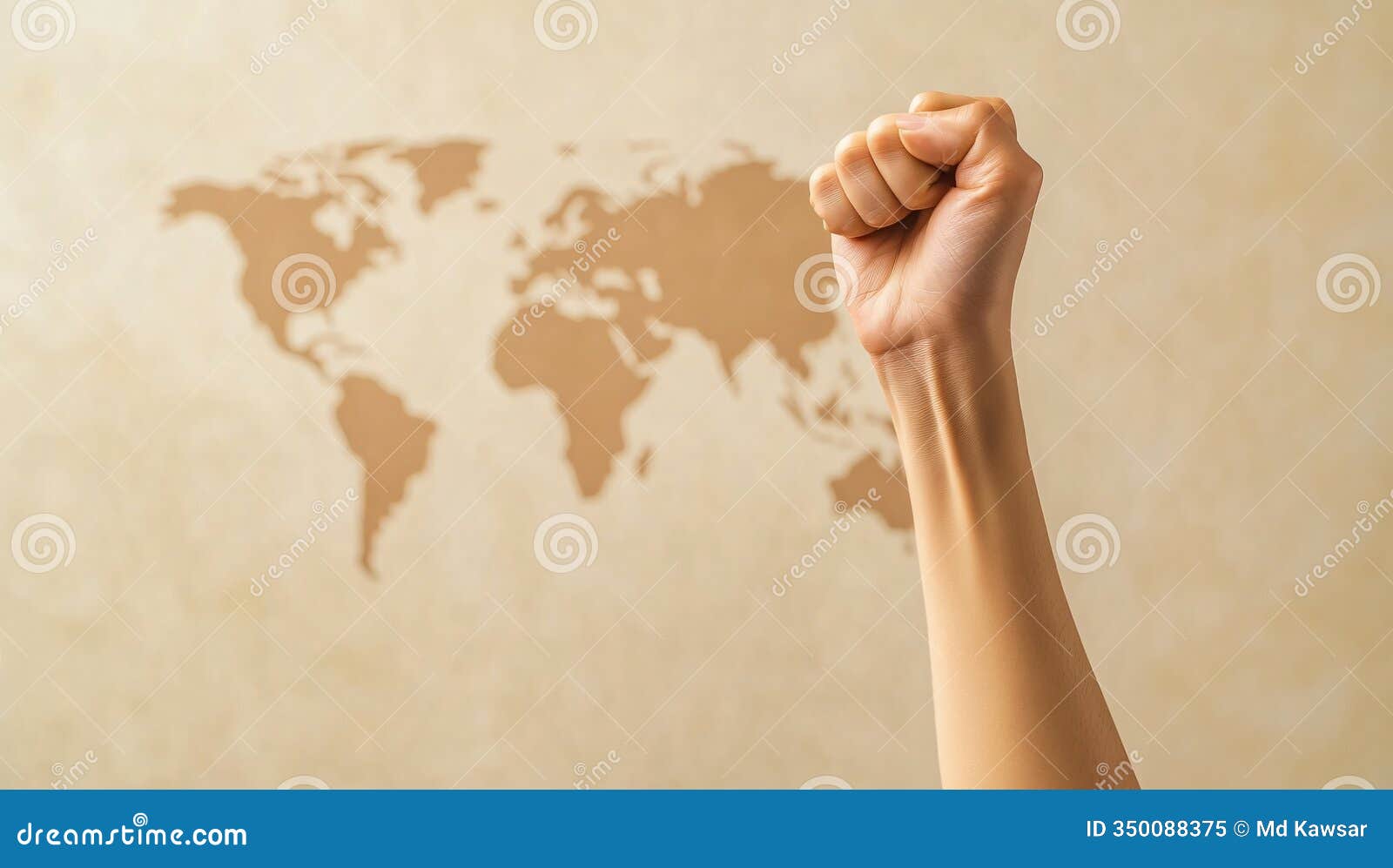 Global Unity: Raised Fist Against World Map High Quality Image Stock ...