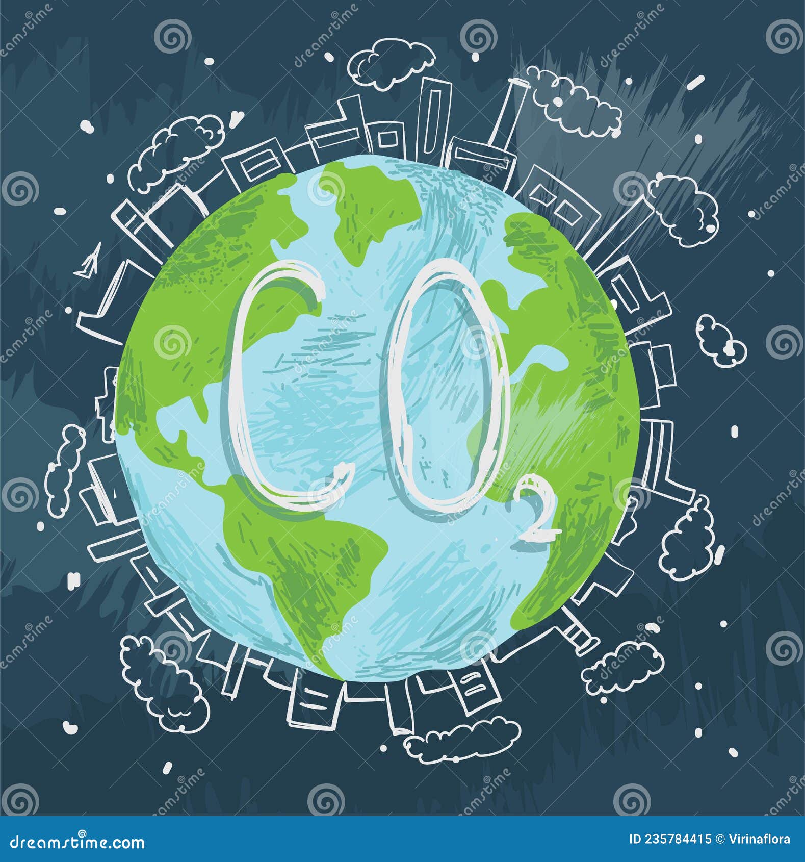 CO2 Emissions By Big City Vector Illustration, Flat Cartoon Urban Scene ...