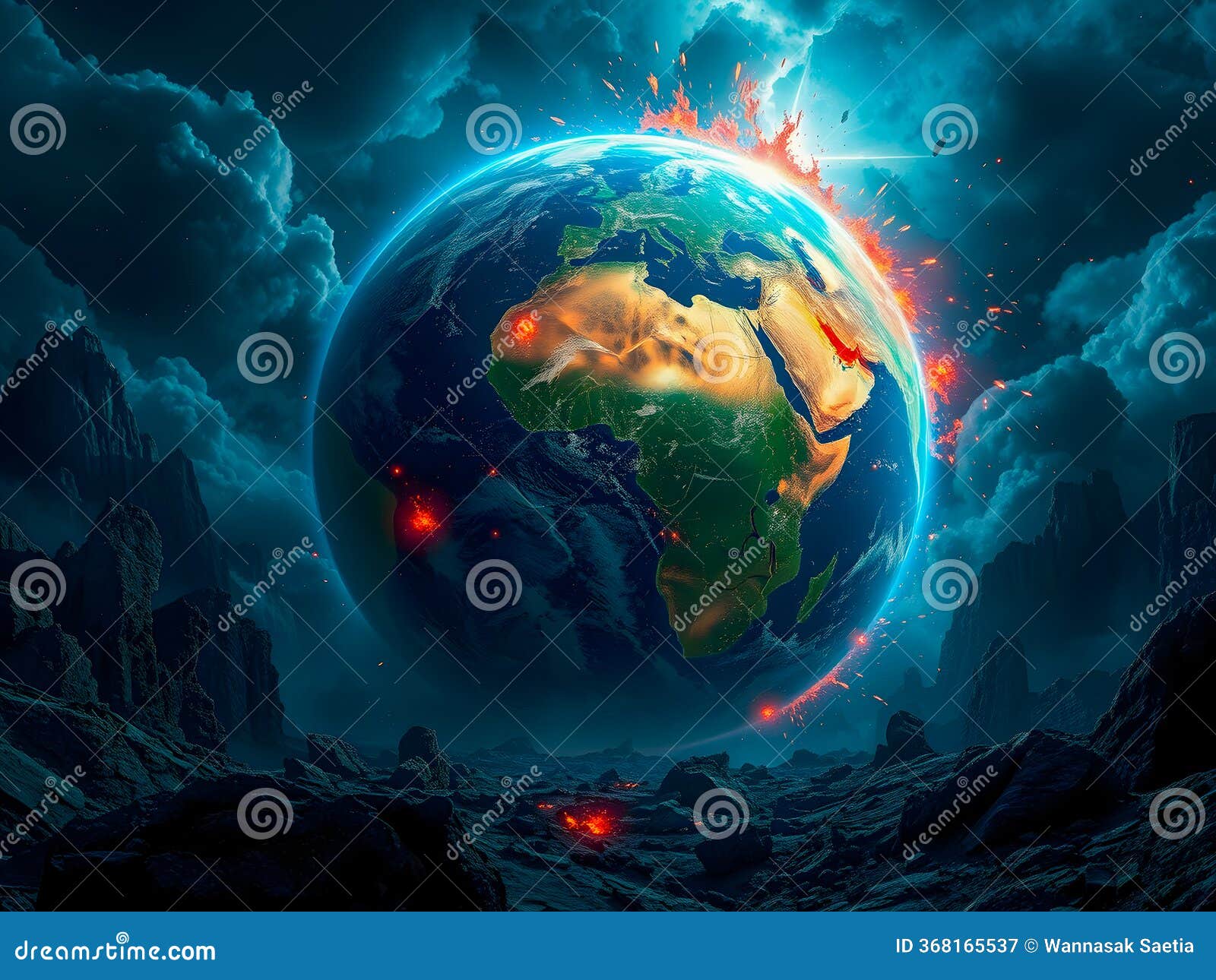 Earth Burning Or Exploding After A Global Disaster, Apocalyptic ...