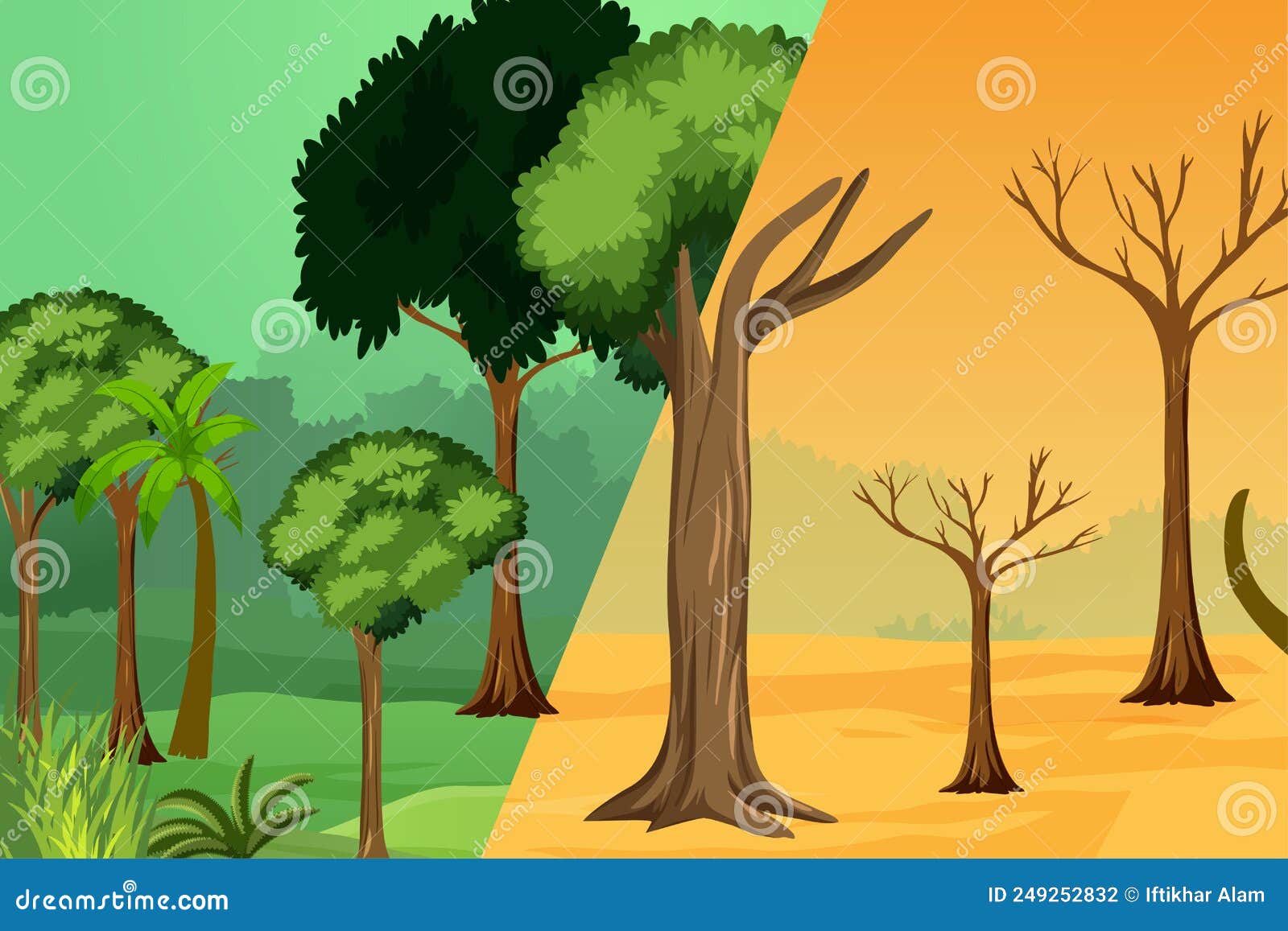 Deforestation Jungle Vector Illustration. Vector Rainforest Destroyed ...