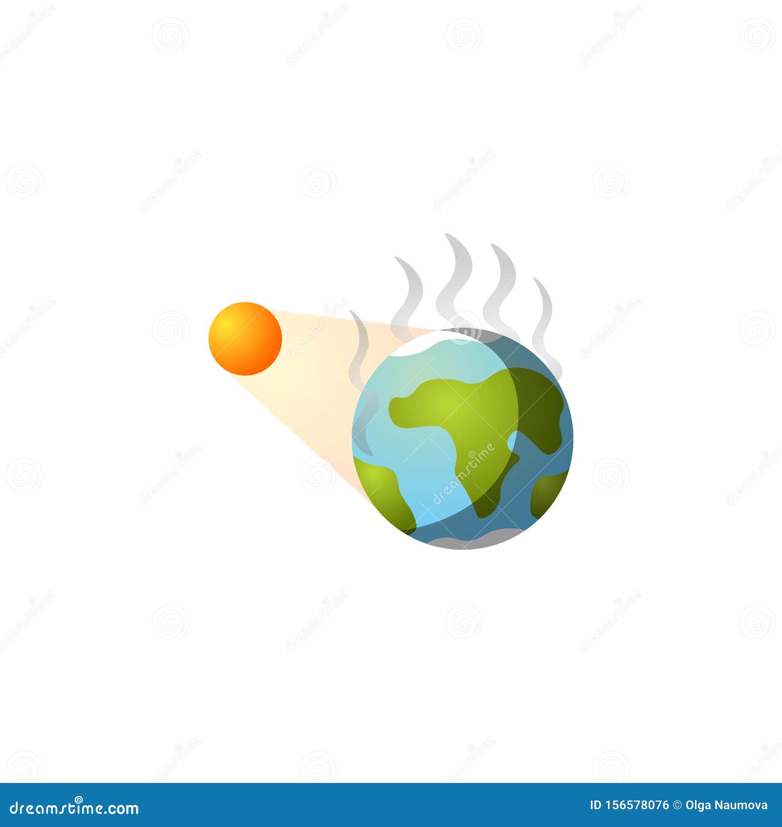 Sunshine Heats the Earth. Raster Illustration in the Flat Cartoon Style ...