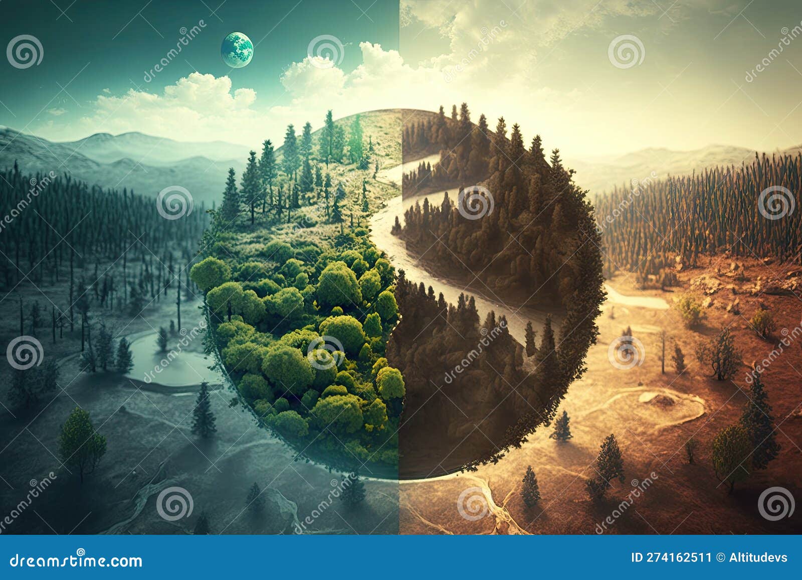 Global Warming and Environmental Pollution Landscape in Forest from Top ...