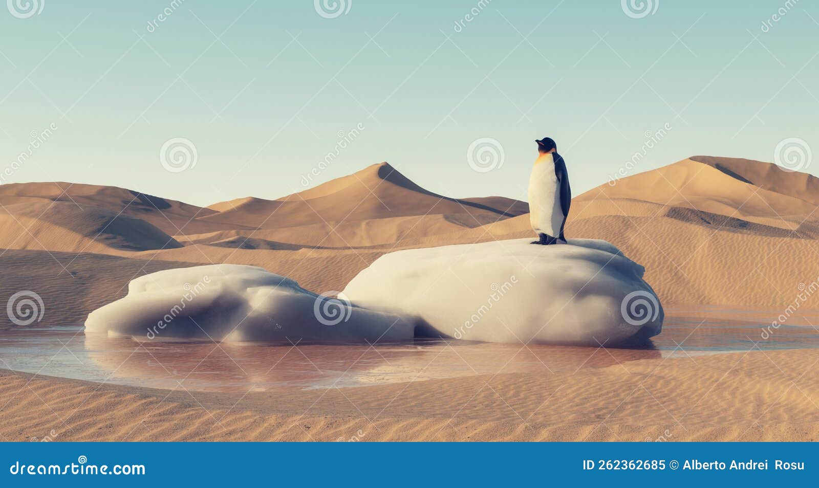 Penguin, Melting Ice And Polluted Sea Stock Illustration ...