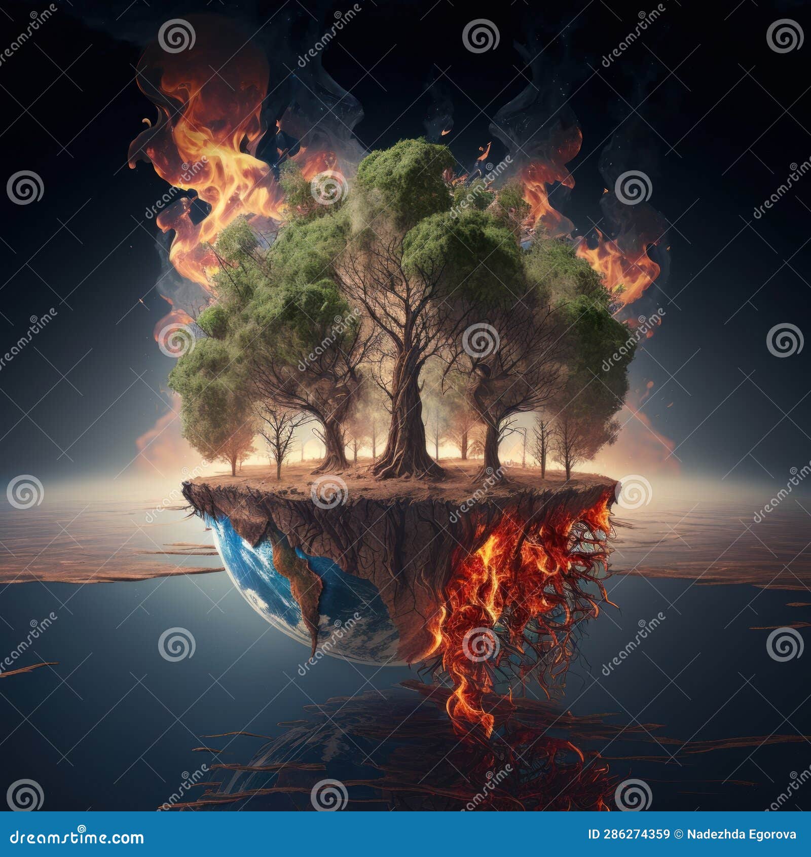 Global Warming Problem, Earth, Forest and Trees Burn. Global Warming ...