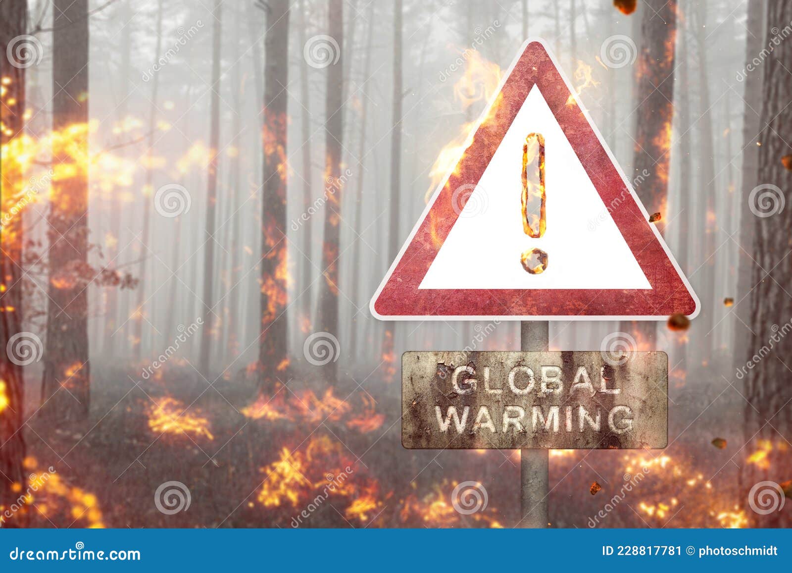 Global Warming Warning Sign in a Burning Forest Stock Image - Image of ...