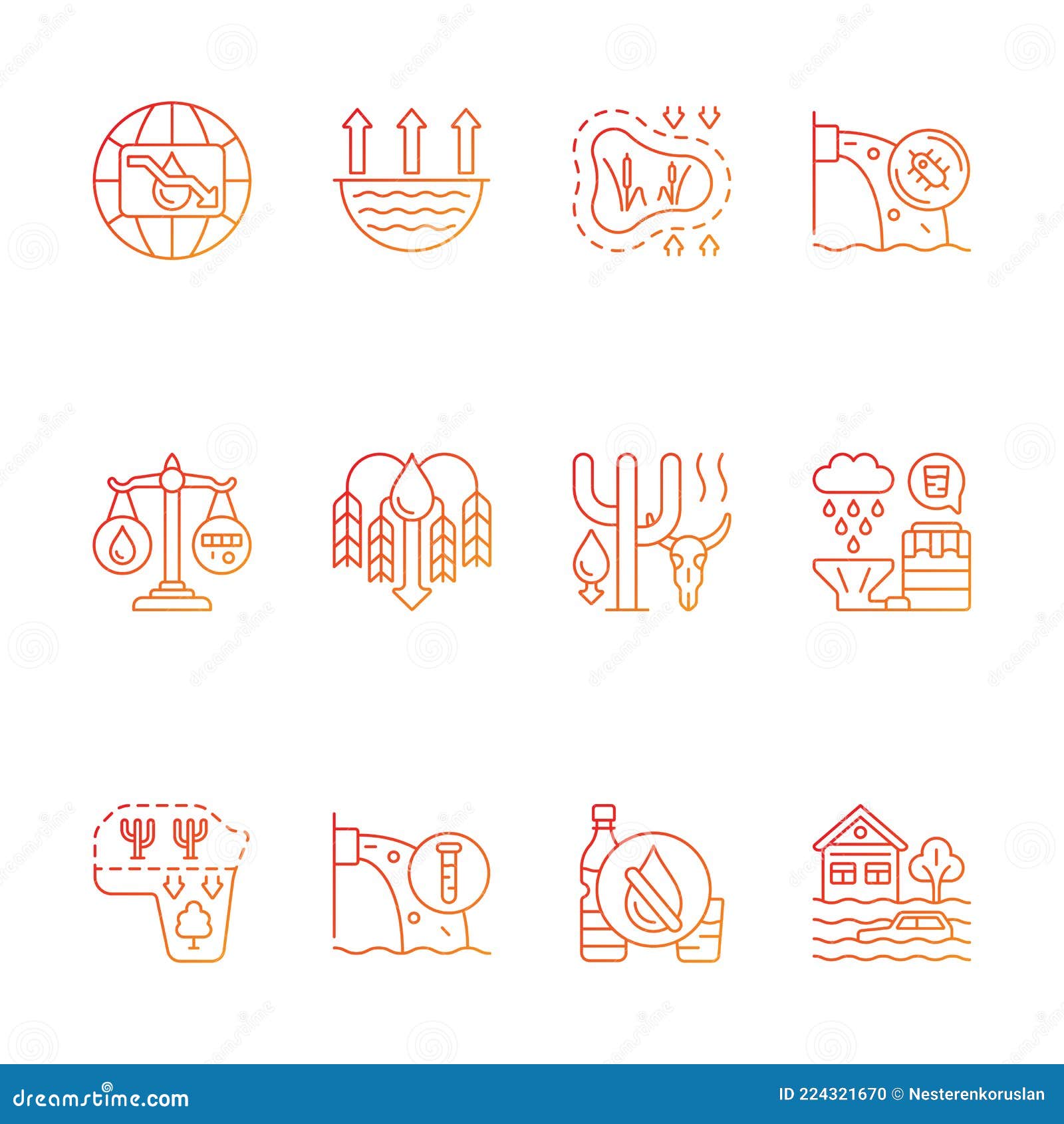 Global Water Crisis Gradient Linear Vector Icons Set Stock Illustration ...
