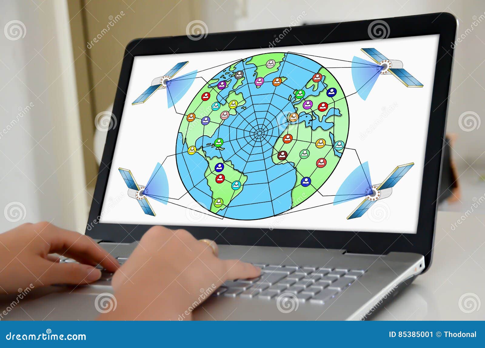 Global Web Network Concept on a Laptop Screen Stock Image - Image of ...
