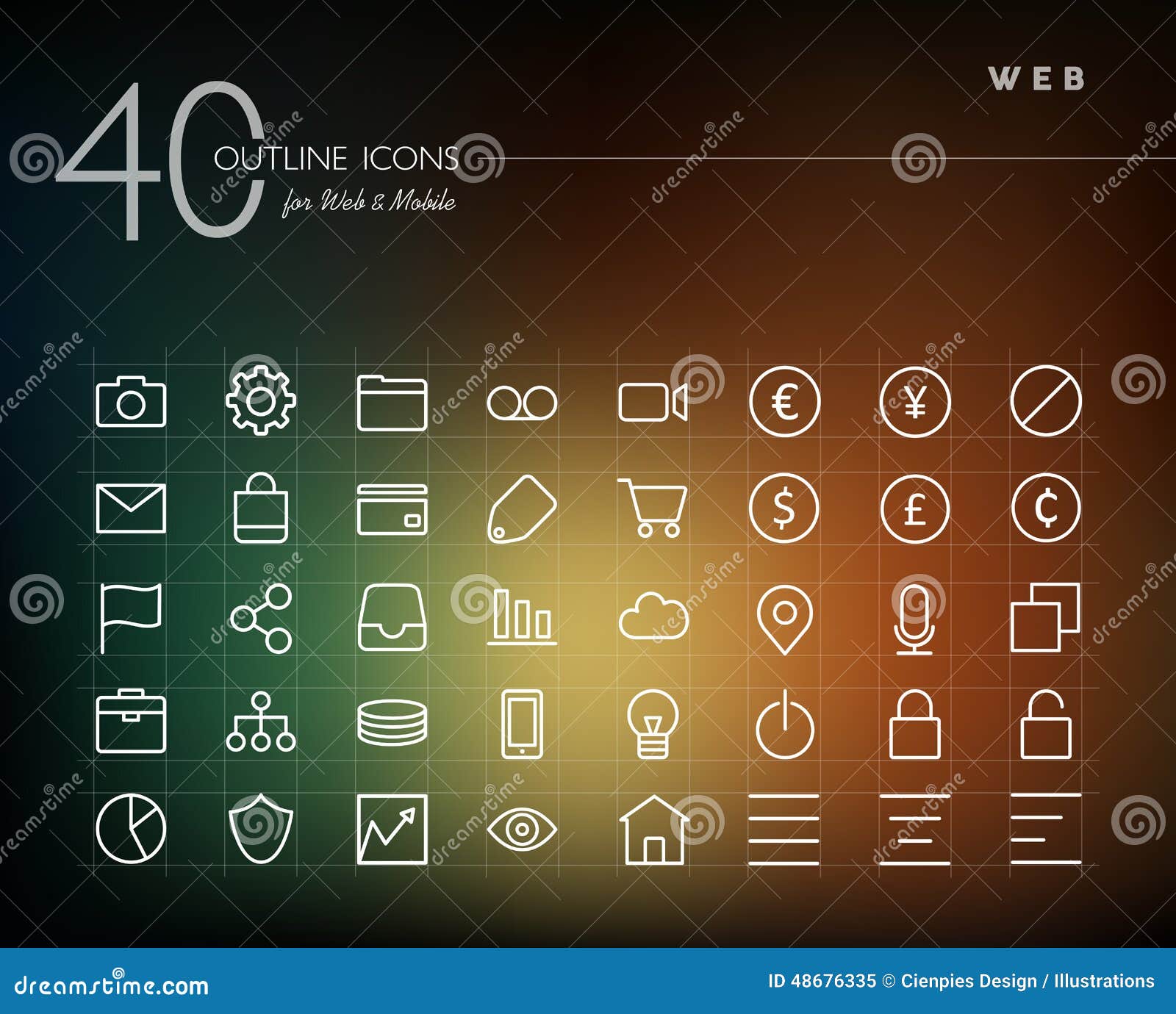 Global Web Outline Icons Set Stock Vector - Illustration of arrow ...