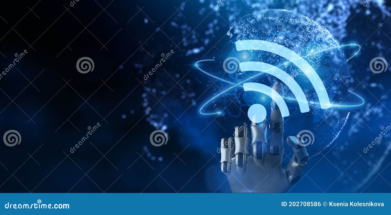 Global Wi-fi 5G IOT Wireless Internet Technology Concept. Robotic Arm ...
