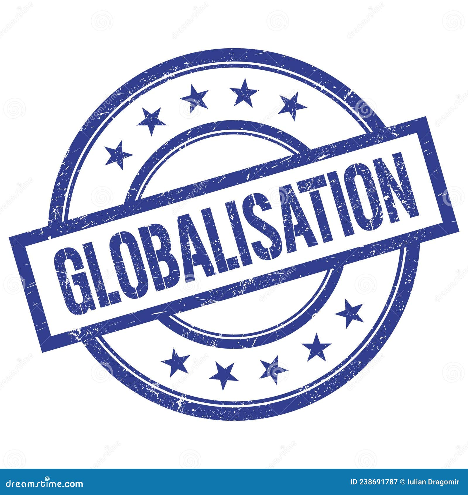 GLOBALISATION Text Written on Blue Vintage Round Stamp Stock ...
