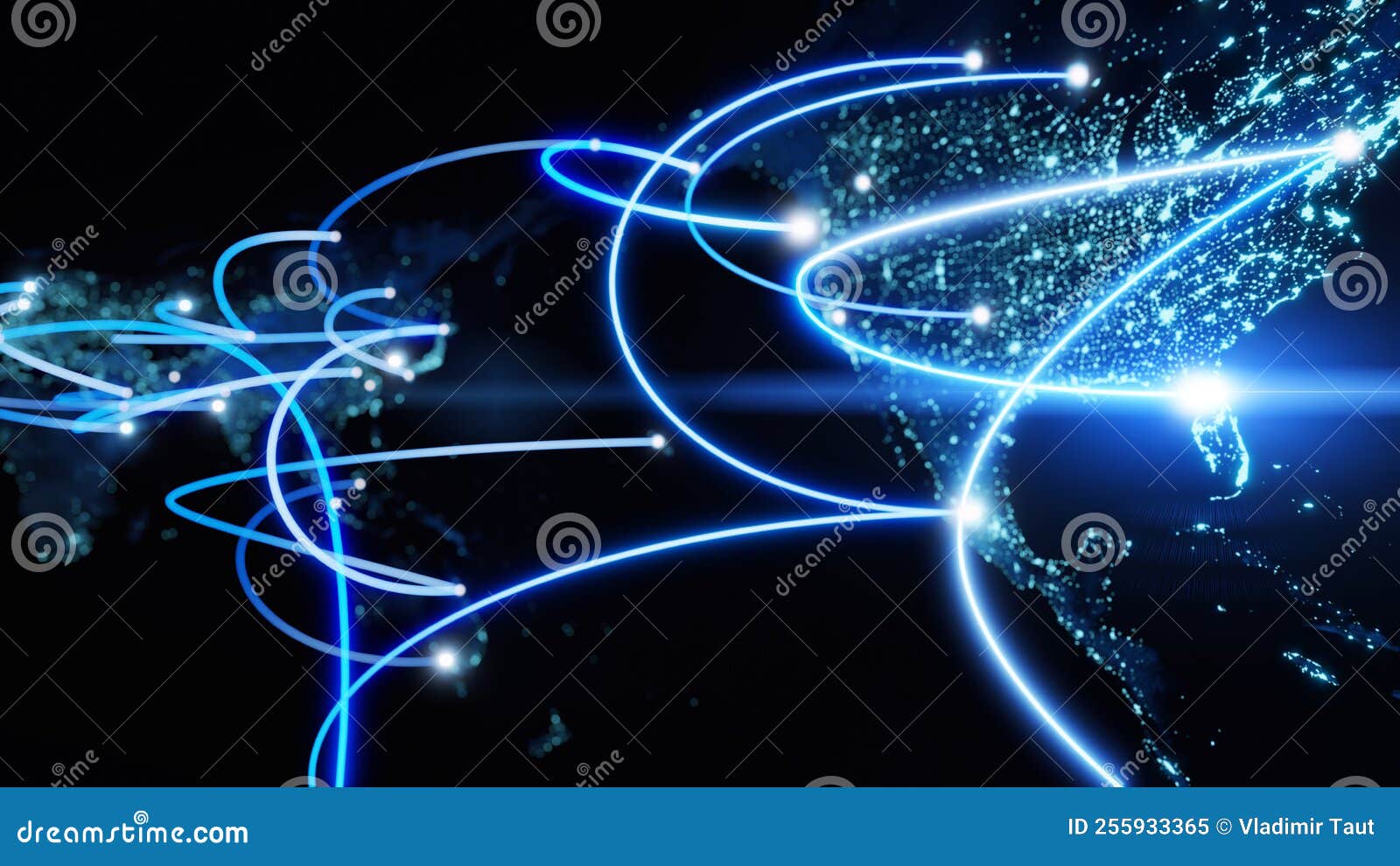 Globalization and Communication Concept. Earth and Luminous Rays. 3d ...