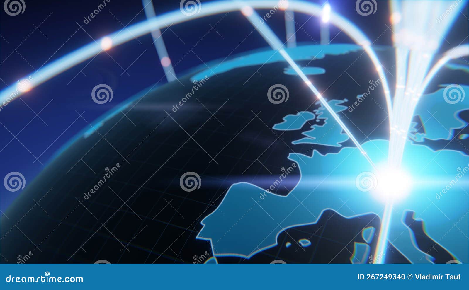 Globalization and Communication Concept. Earth and Luminous Rays. 3d ...