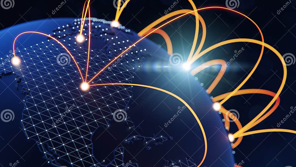 Globalization and Communication Concept. Earth and Luminous Rays. 3d ...