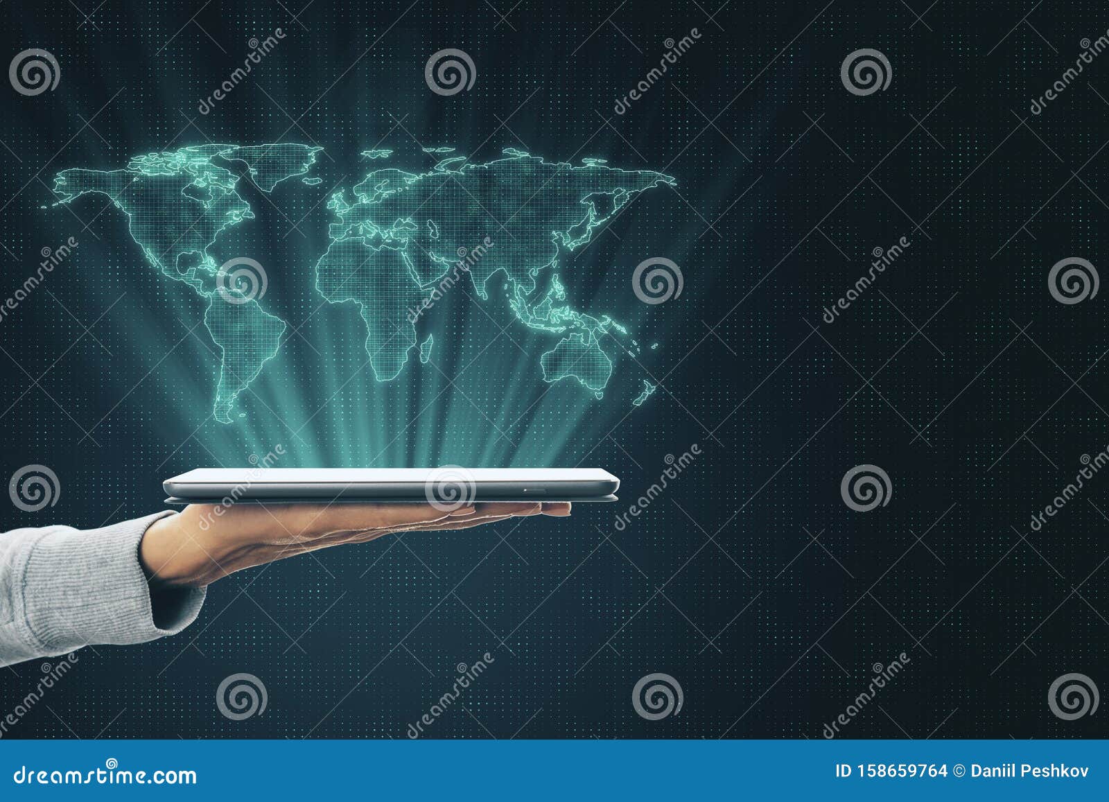 Globalization Concept with Digital World Map Layout Above Human Hand ...