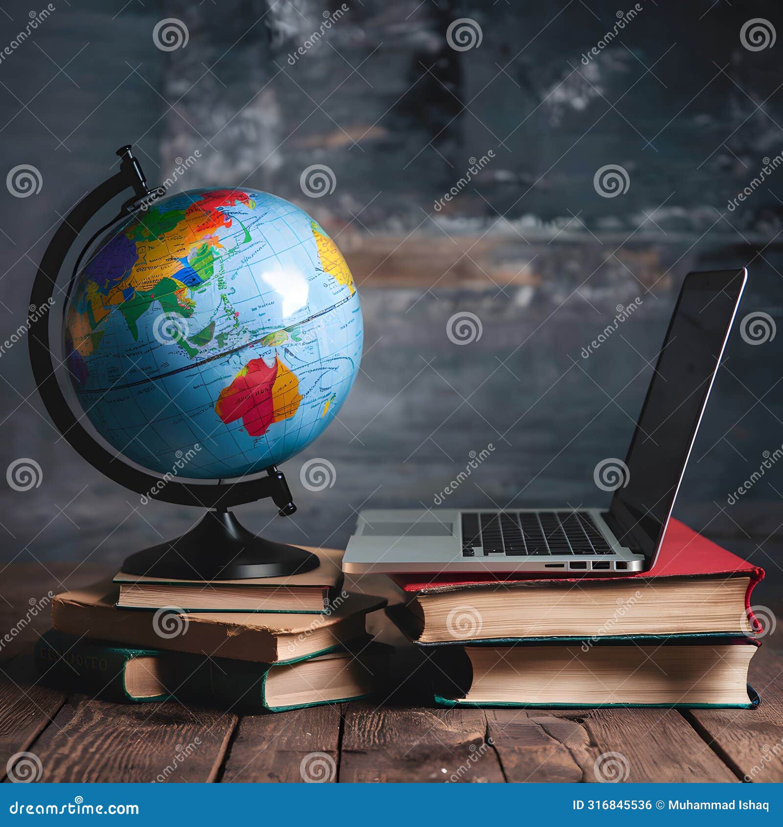 Globalization Concept with Globe and Laptop on Books Pile, Representing ...