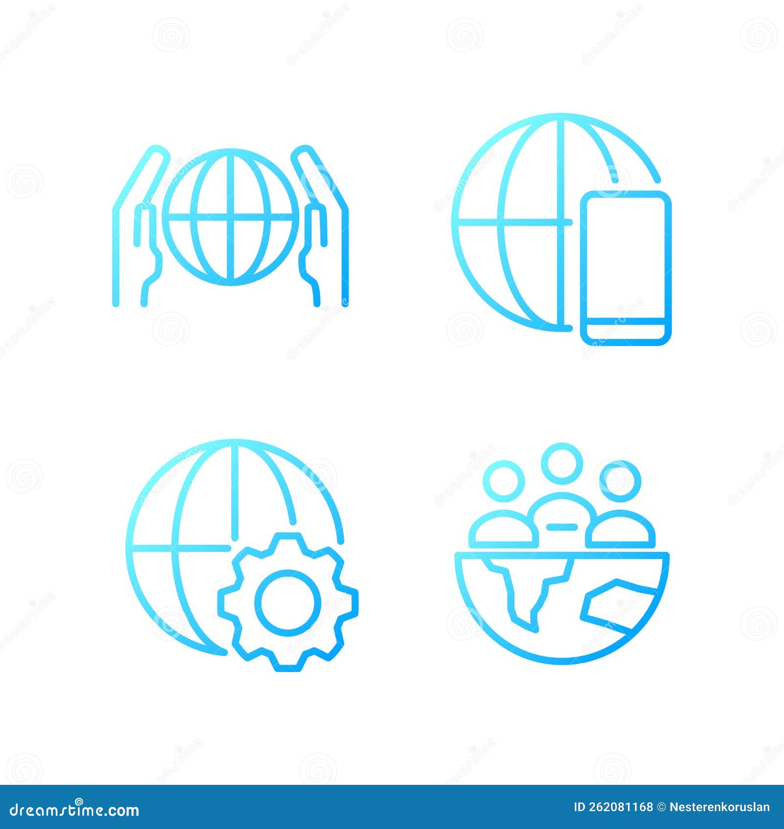 Globalization Linear Icons, Signs, Symbols Vector Line Illustration Set ...