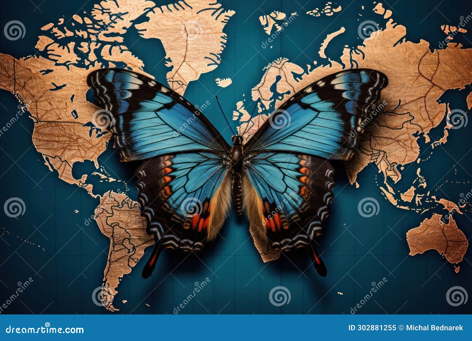Globalization Symbolized by Butterfly with Map Wings, Detailed Artwork ...