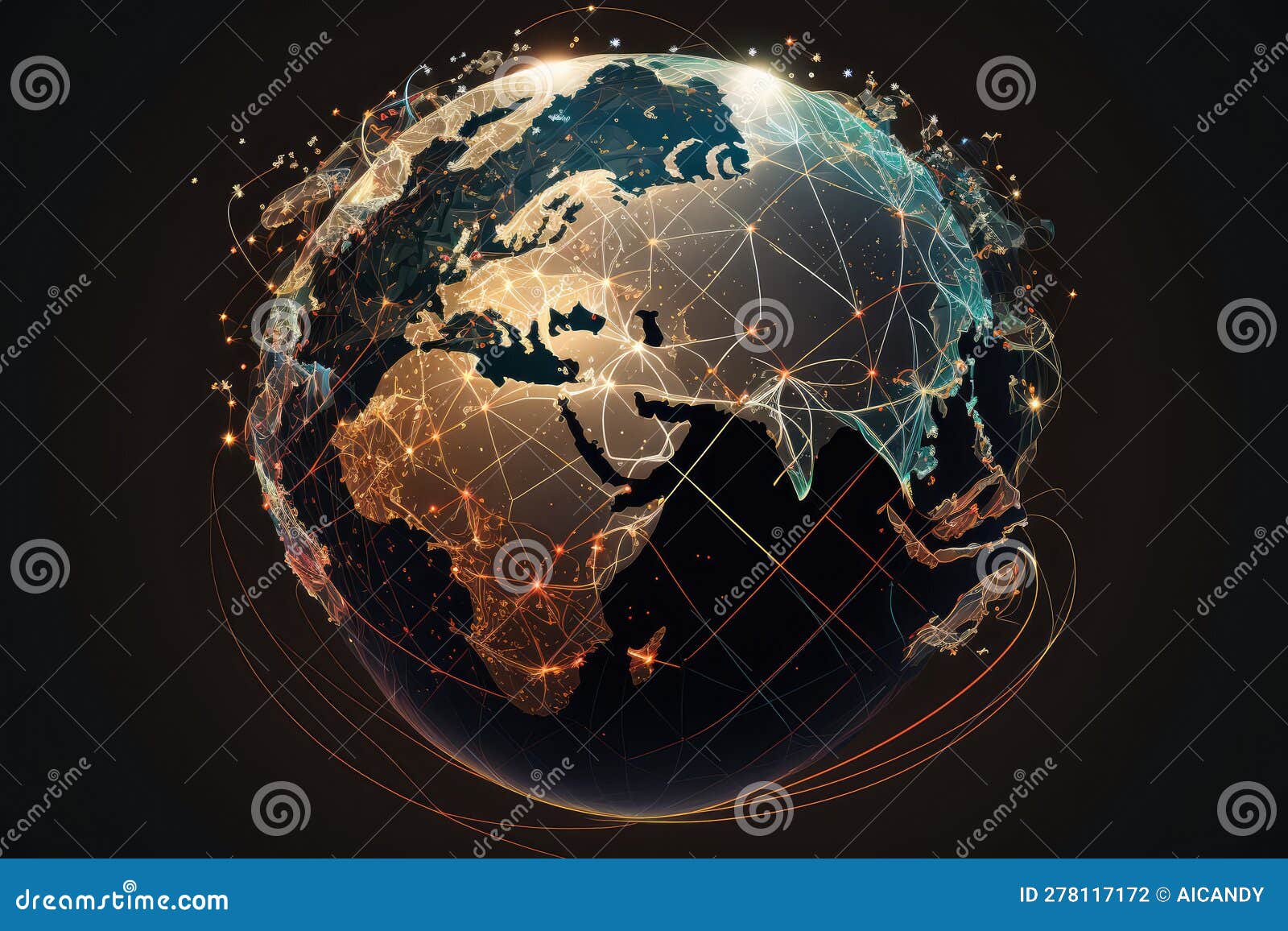 Globalized World Digital Globe with Glowing Lines Connecting Different ...
