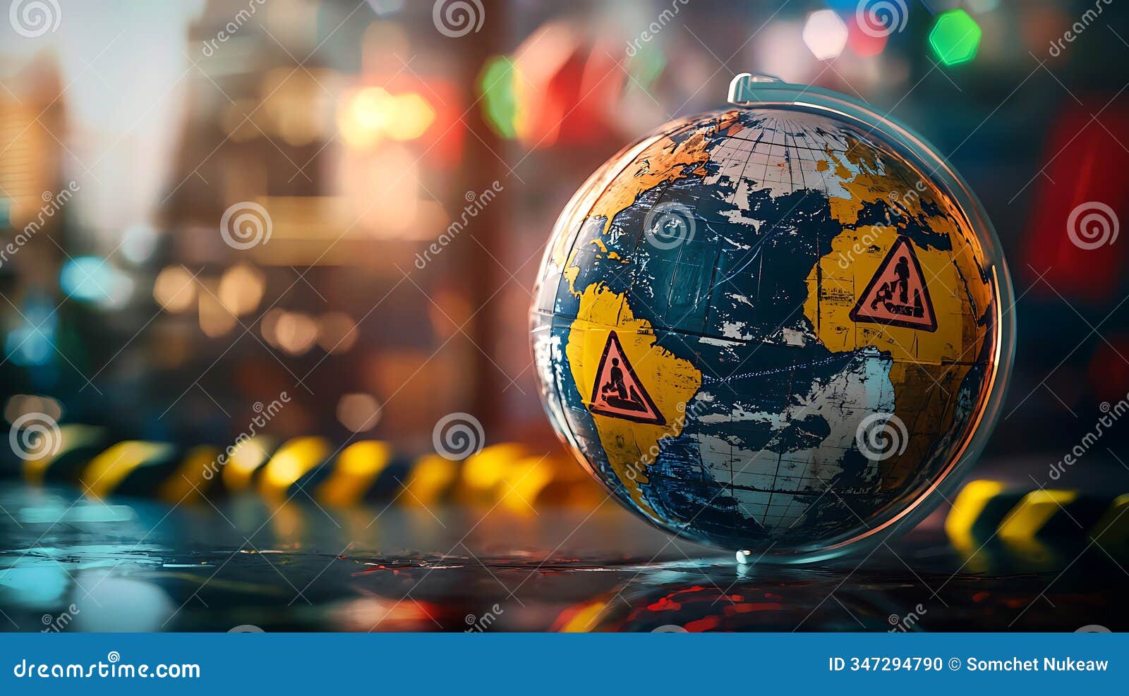 A Globe Adorned with Warning Signs and Caution Symbols Reflecting ...
