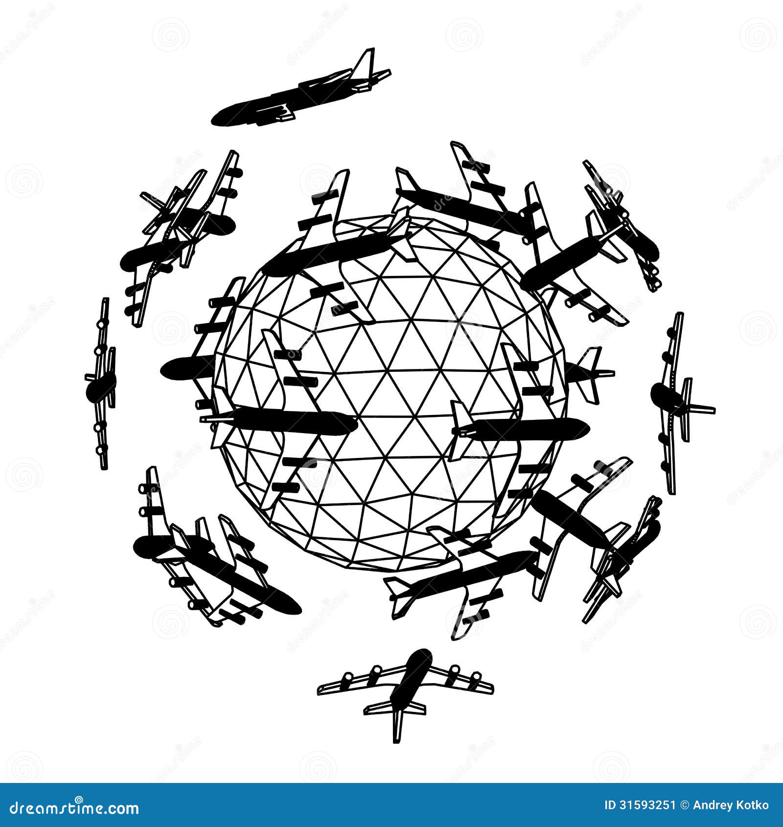 Globe with airplane. stock vector. Illustration of land - 31593251
