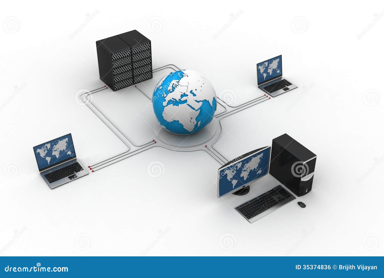 Globe Around with Laptop Server Stock Illustration - Illustration of ...