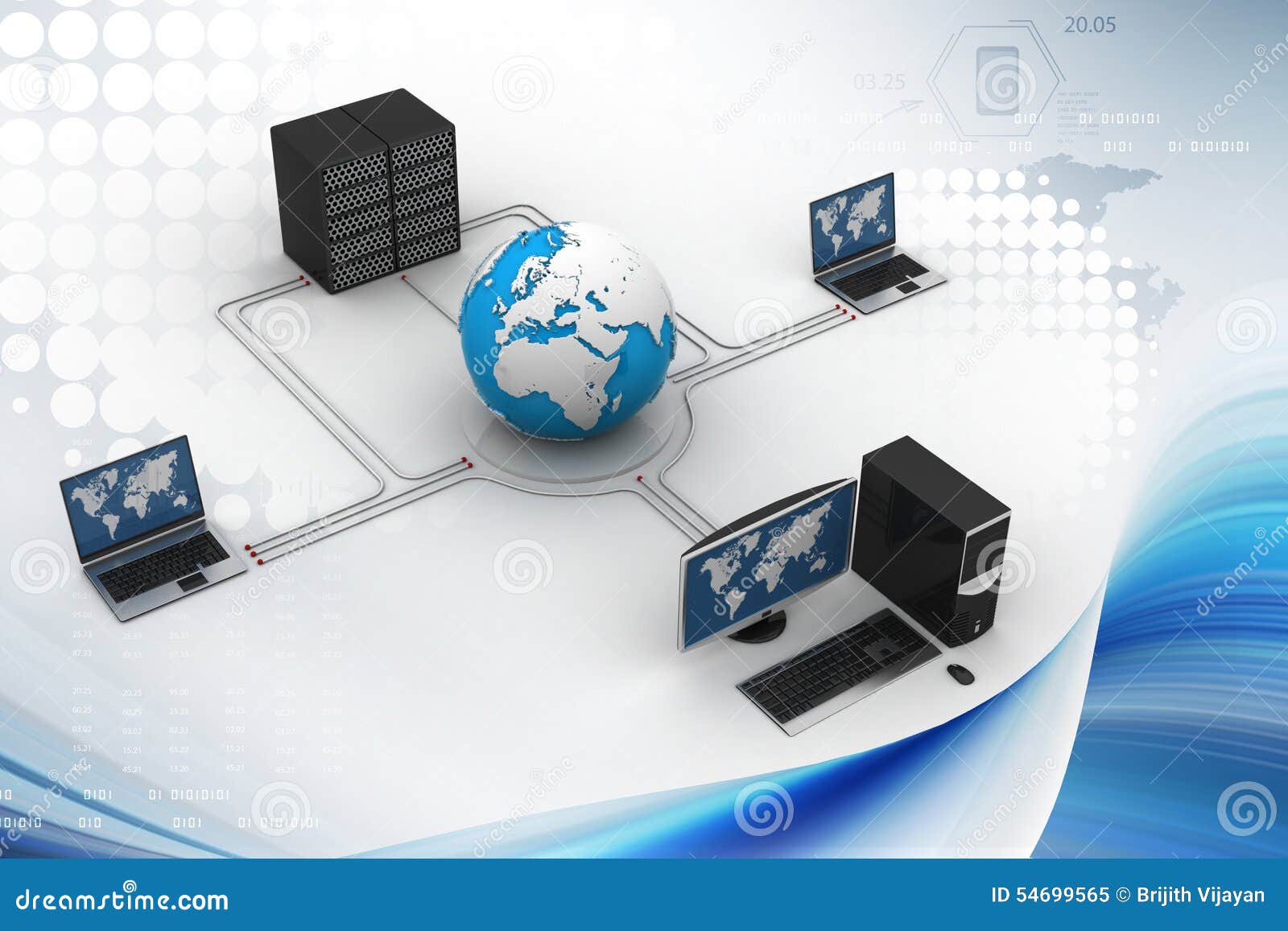 Globe Around with Laptop Server and Computer Stock Illustration ...