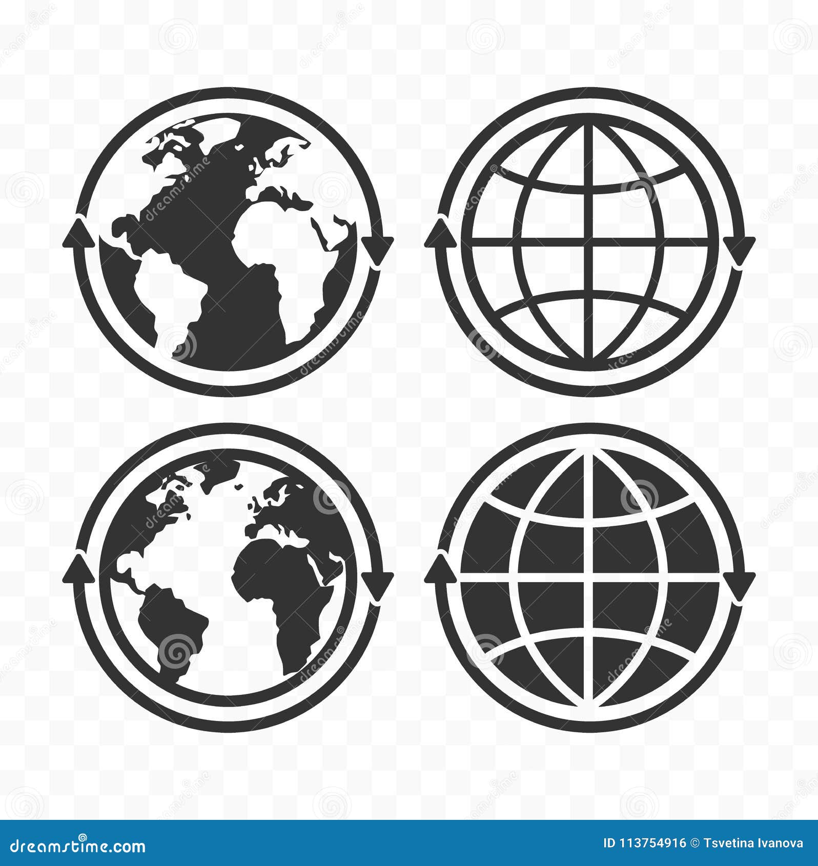 Globe With Arrows Concept Icon Set. Planet Earth And Arrows Symbols ...