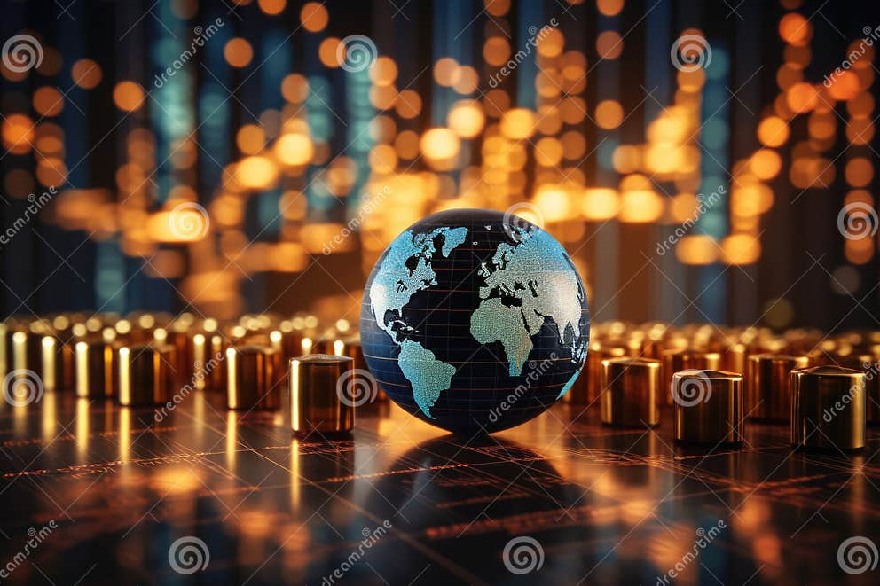 Globe on Background with Glowing Chart Analysis Trading Graph Stock ...