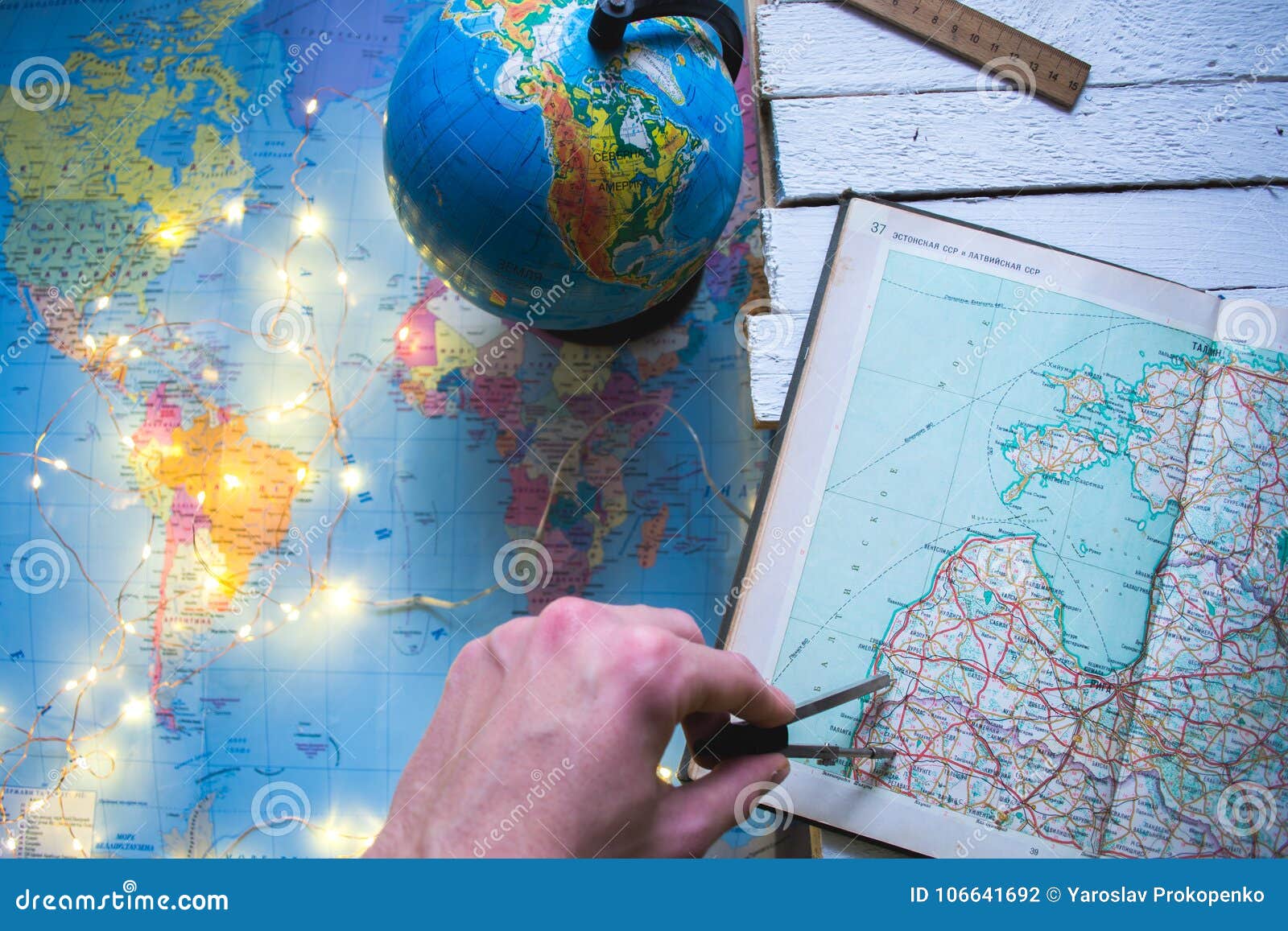 Globe on the Background of the World Map. Stock Photo - Image of blue ...