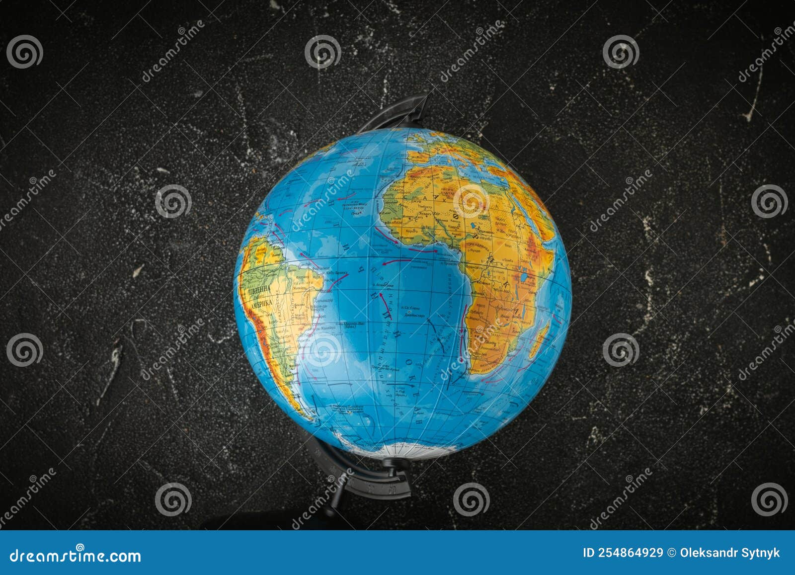 The Globe on the Black Concrete Background. the Earth Planet Stock ...