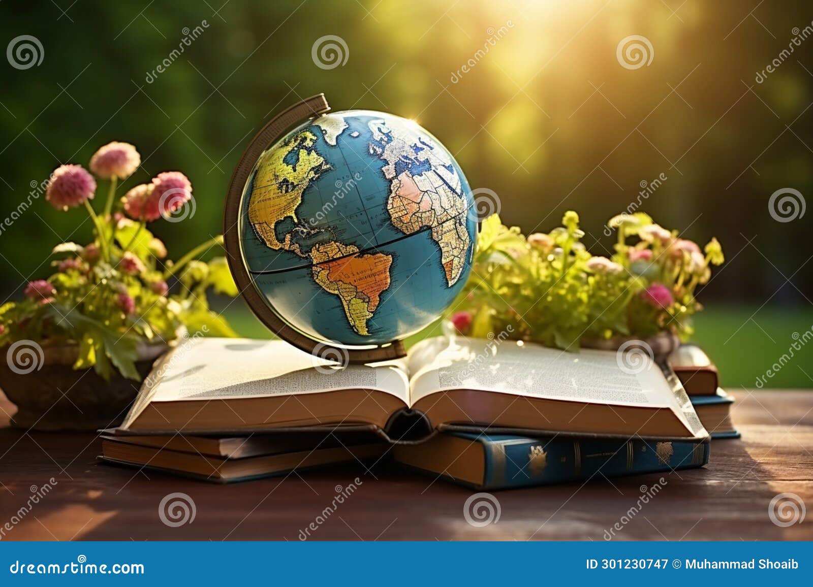 Globe and Books a Symbol of Global Knowledge and Education Stock ...
