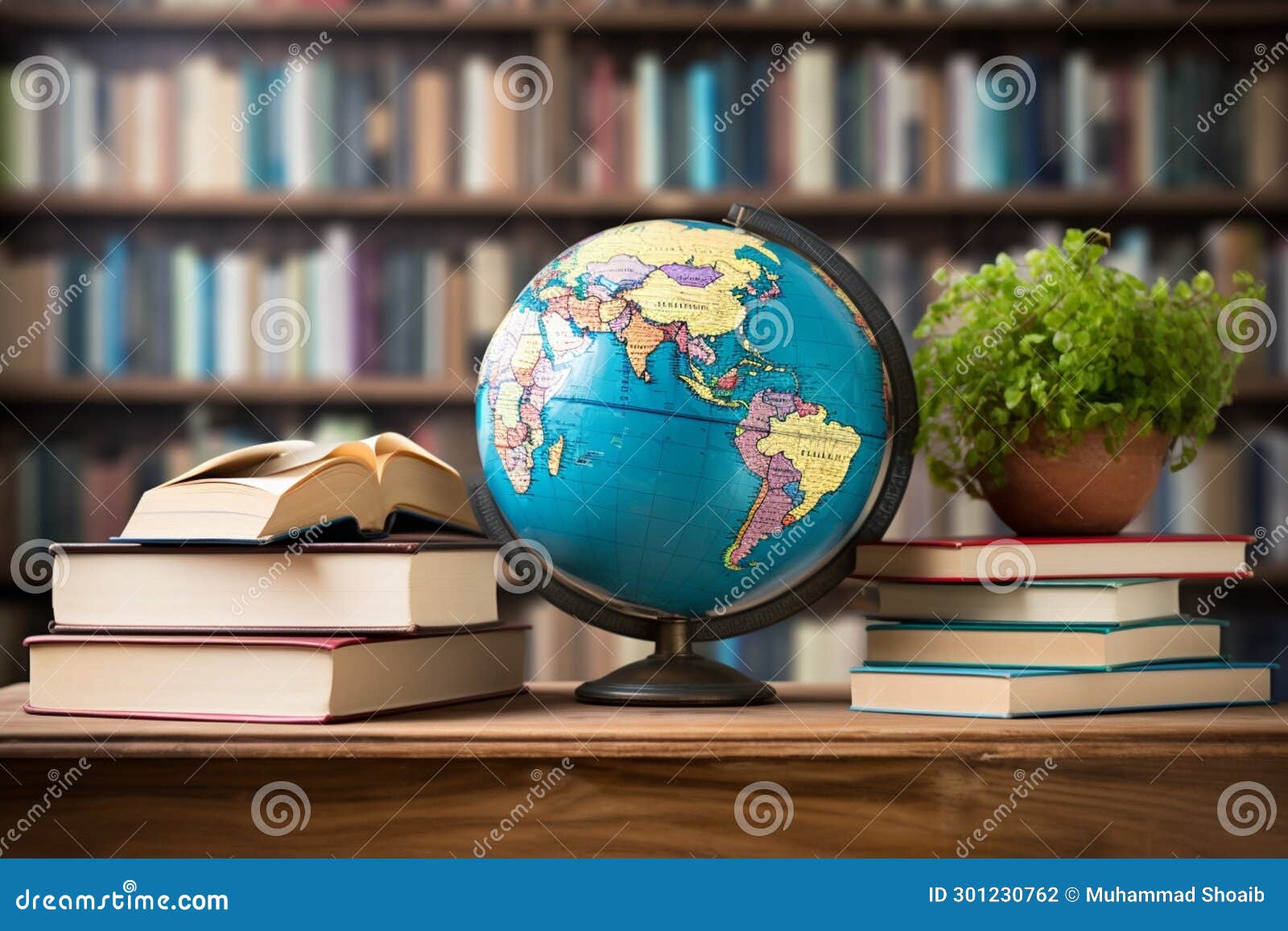 Globe and Books a Symbol of Global Knowledge and Education Stock ...