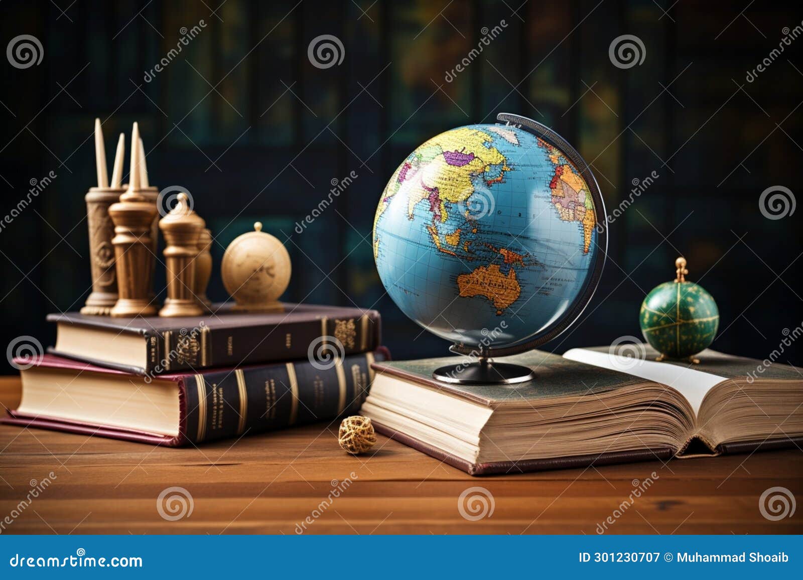 Globe and Books a Symbol of Global Knowledge and Education Stock ...